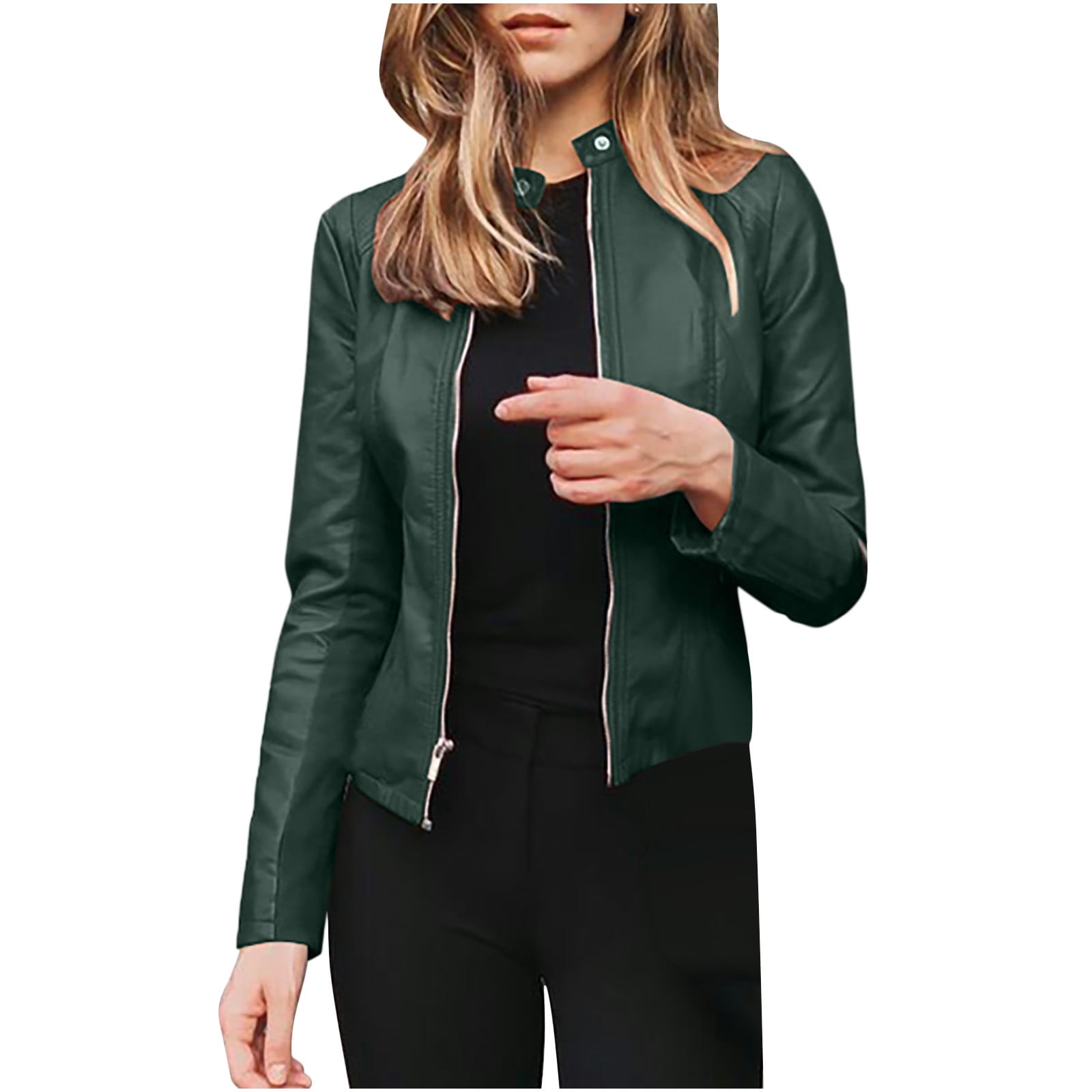 HTNBO Women Casual Fall Winter Jackets Faux Leather Lightweight Long ...