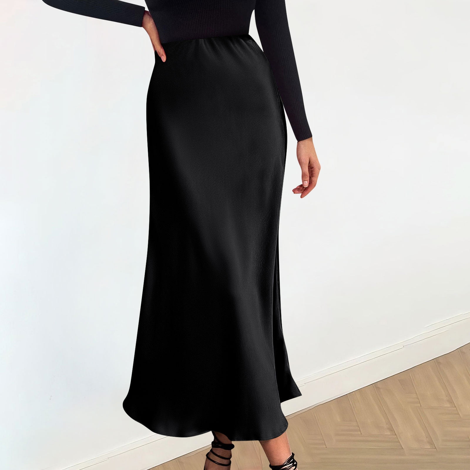 HTNBO Women Elegant Maxi Skirt with Slit Hem High Waist Long Wrap ...