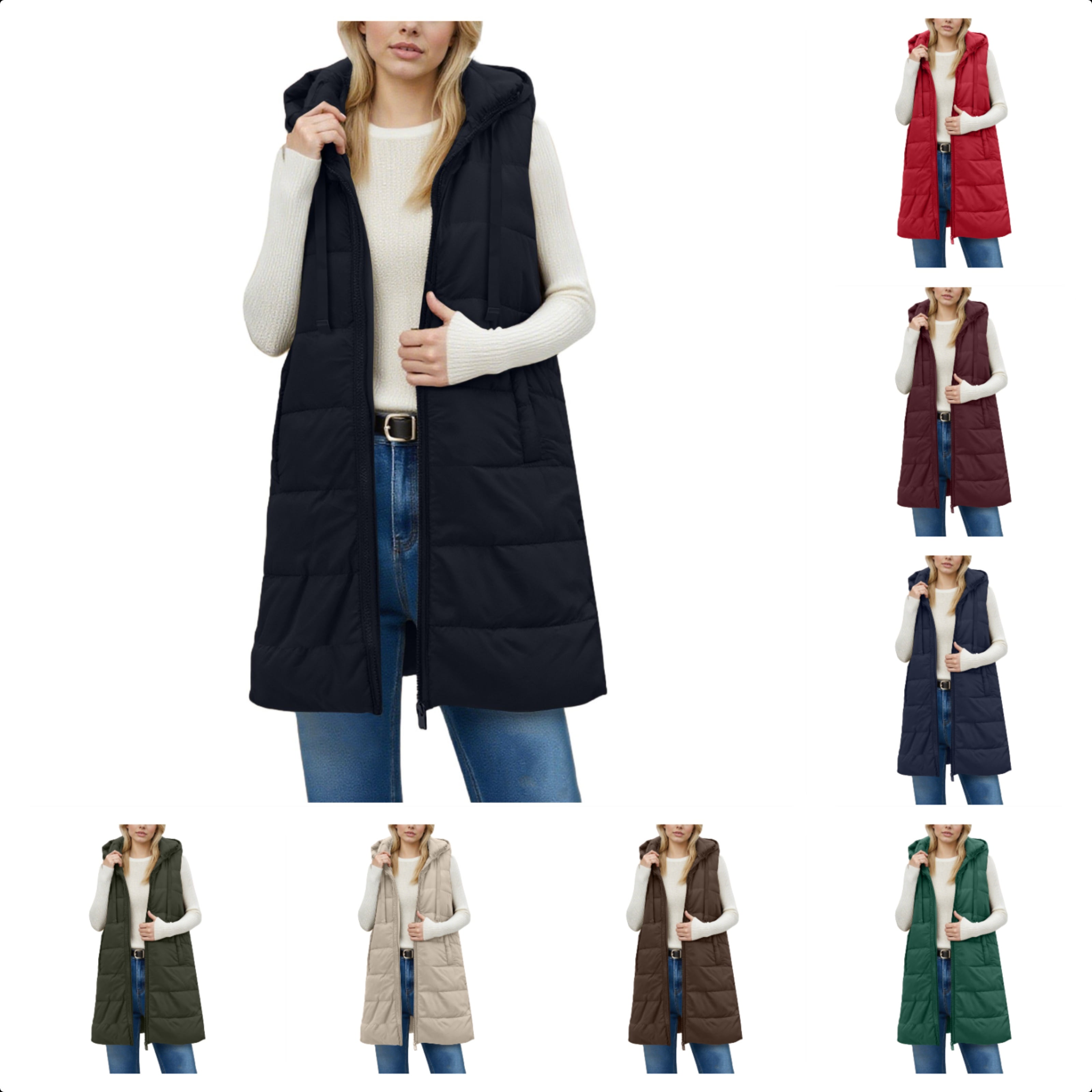 HTNBO Womens Long Winter Vests Outerwear Quilted Puffer Jackets with ...