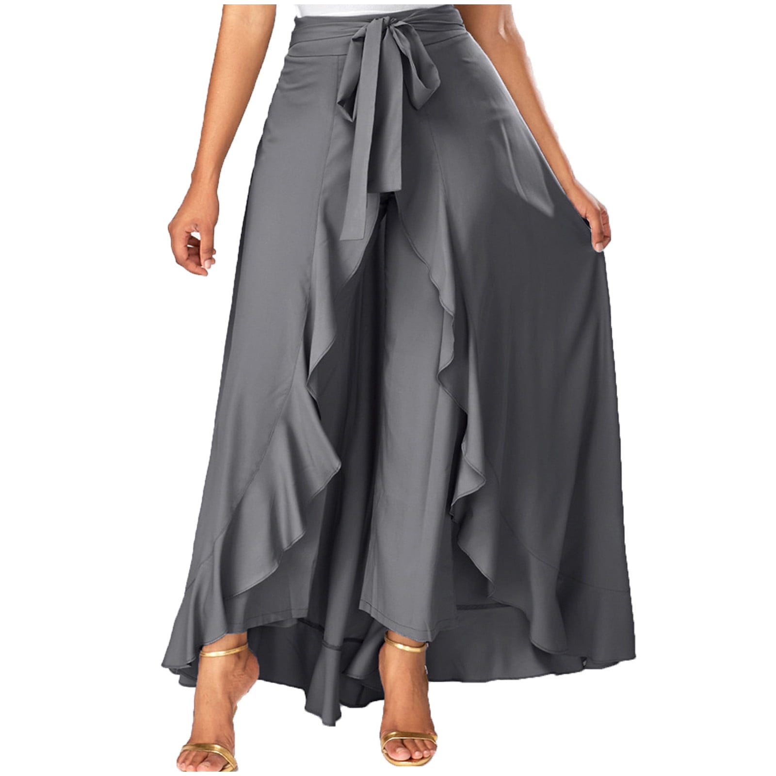 HTNBO Women Skorts Skirts Casual Ruffle Hem Bandage High Waist Long ...