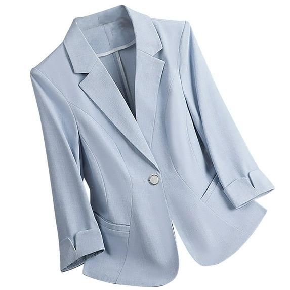 HTNBO Women Slim Fit Blazer Business Solid Color Work Jacket Single ...
