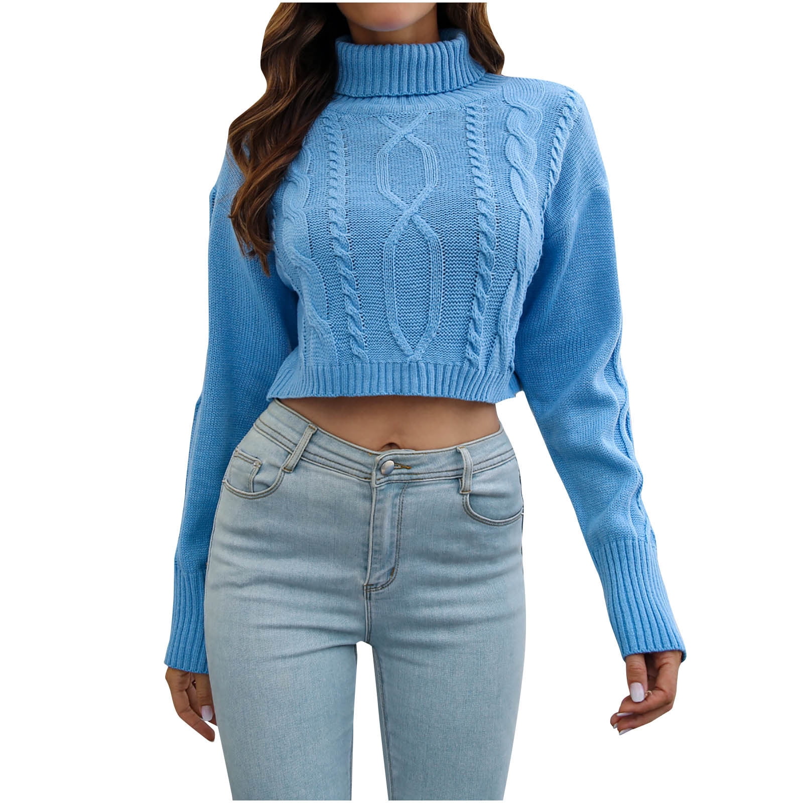 HTNBO Women's Cropped Sweater Long Sleeve Casual Fall Chunky Printed ...