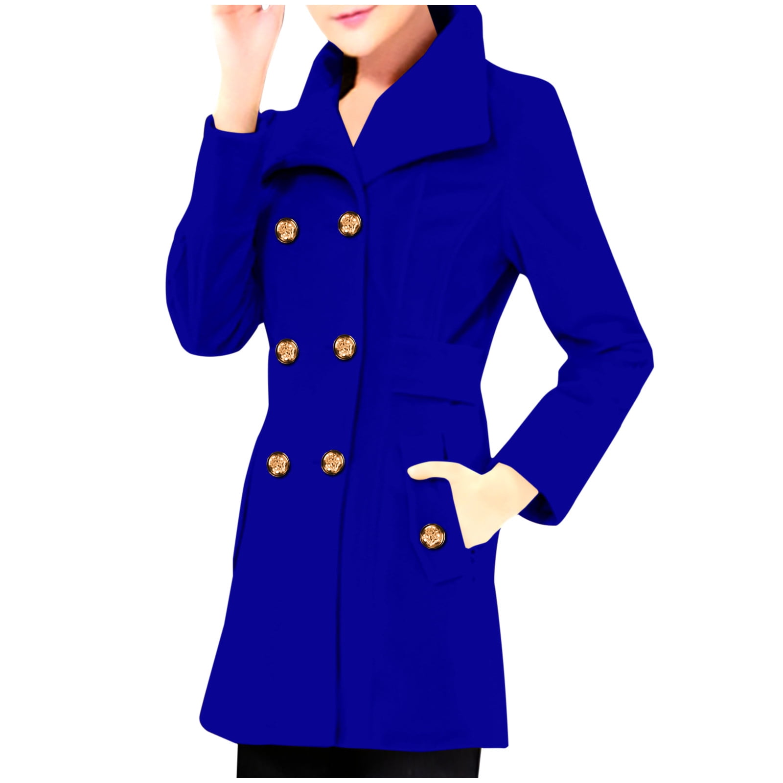 HTNBO Women's Fashion Trench Coat Notch Lapel Double Breasted Thick A ...
