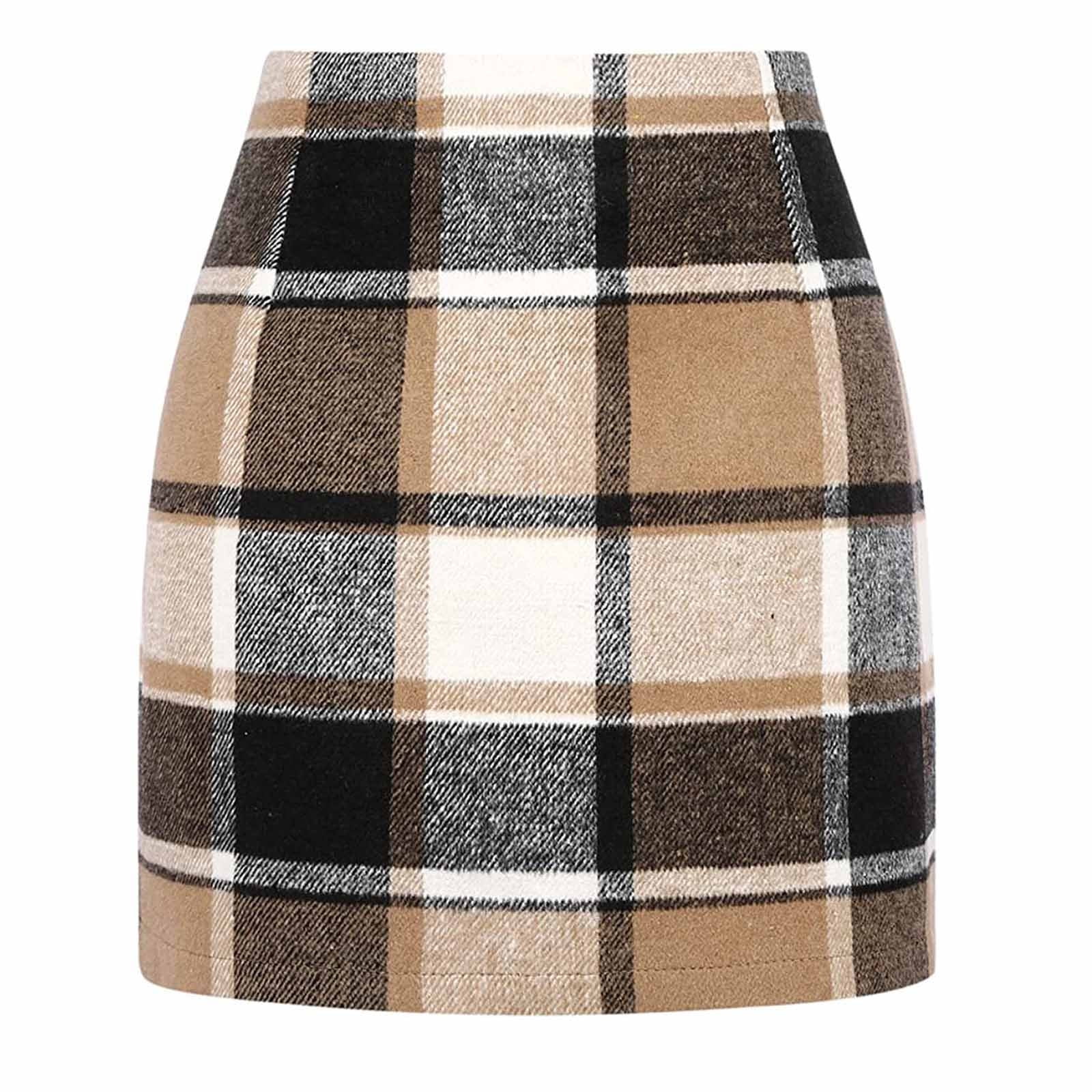HTNBO Women's High Waist Mini Short Skirt Stretchy Plaid Pencil Skirts ...