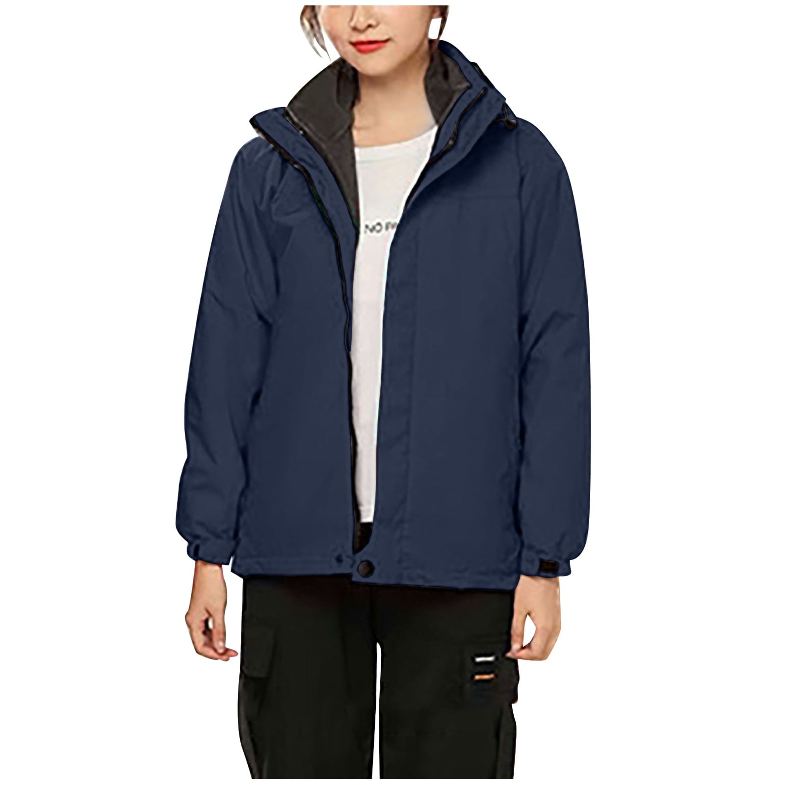 HTNBO Women's Lightweight Waterproof Hooded Raincoat, Removable Fleece ...