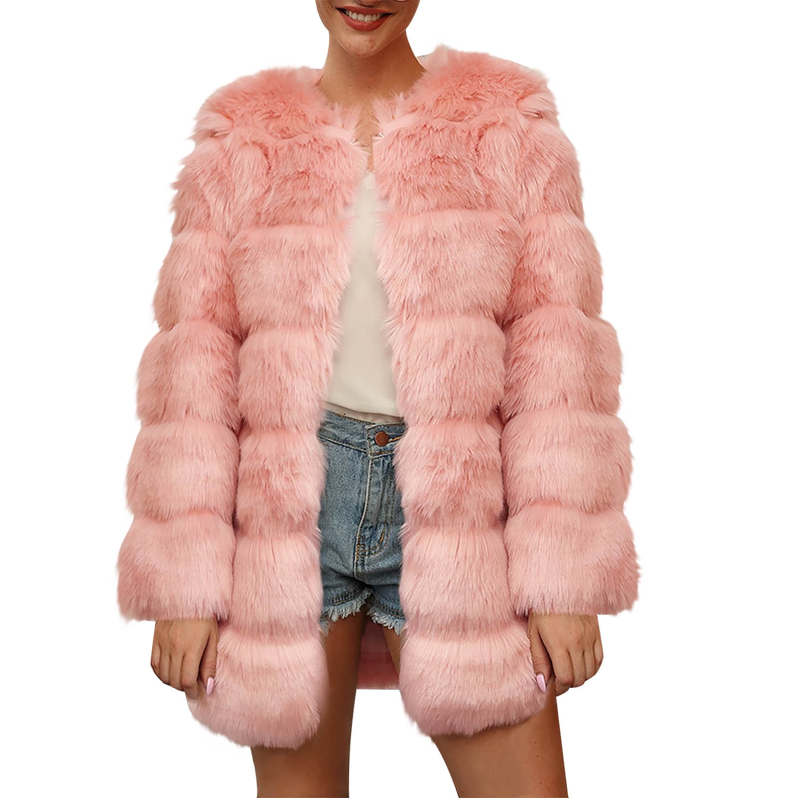 HTNBO Women's Luxury Fluffy Faux Fur Winter Coats, Open Front Long ...