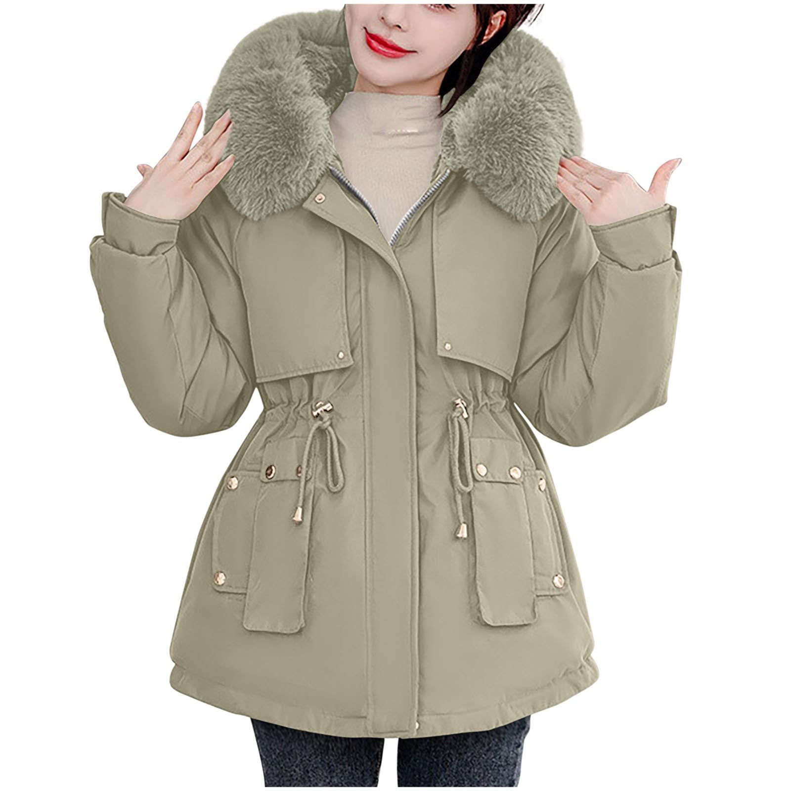 HTNBO Women's Thicken Fleece Lined Parka Winter Coat Hooded Jacket with ...