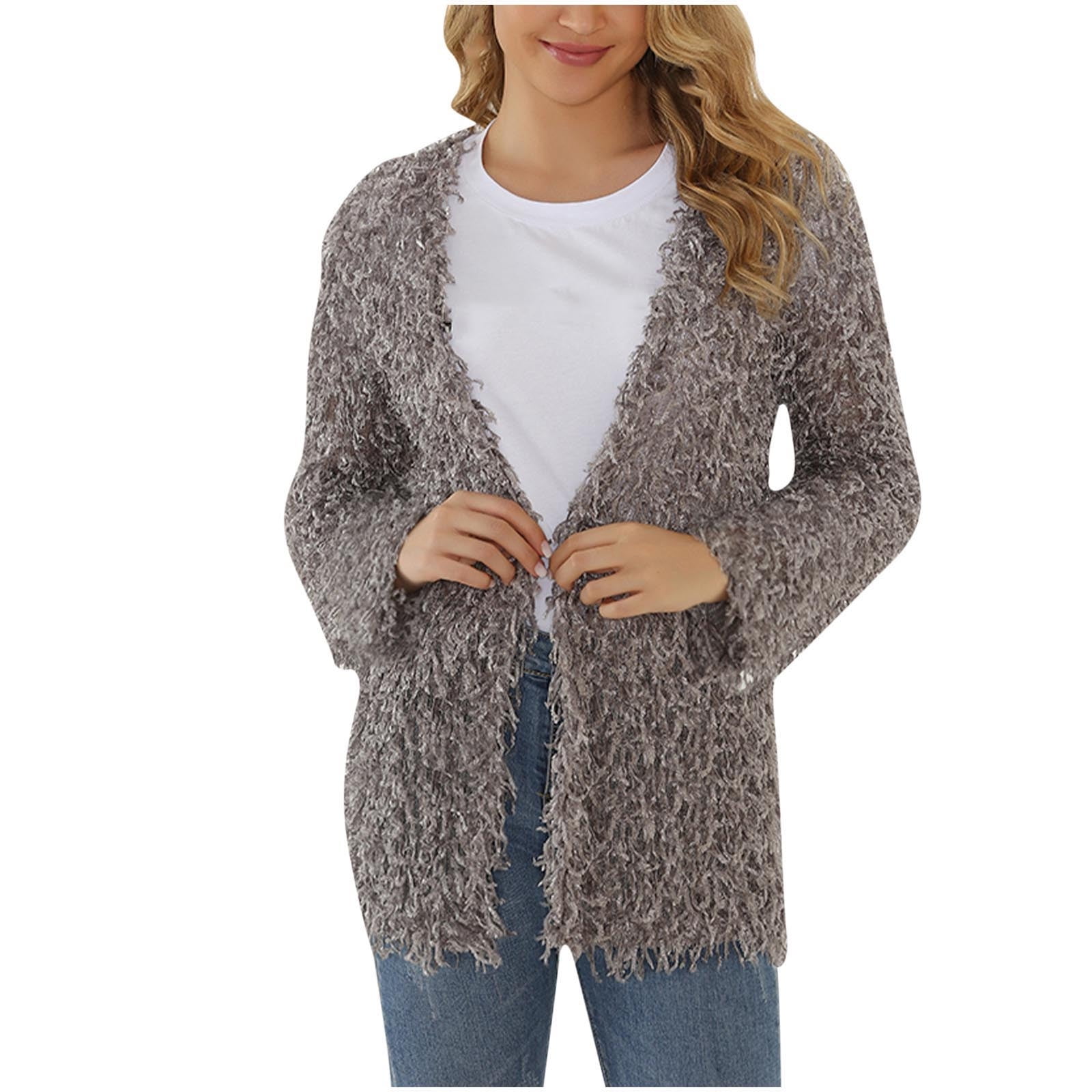 HTNBO Women's Winter Faux Fur Jackets Fall Fashion Open Front Long ...