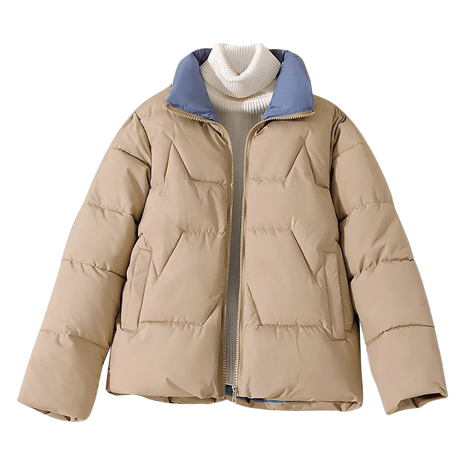 HTNBO Women's Winter Puffer Jacket Long Sleeve Zip Up Quilted Baggy ...