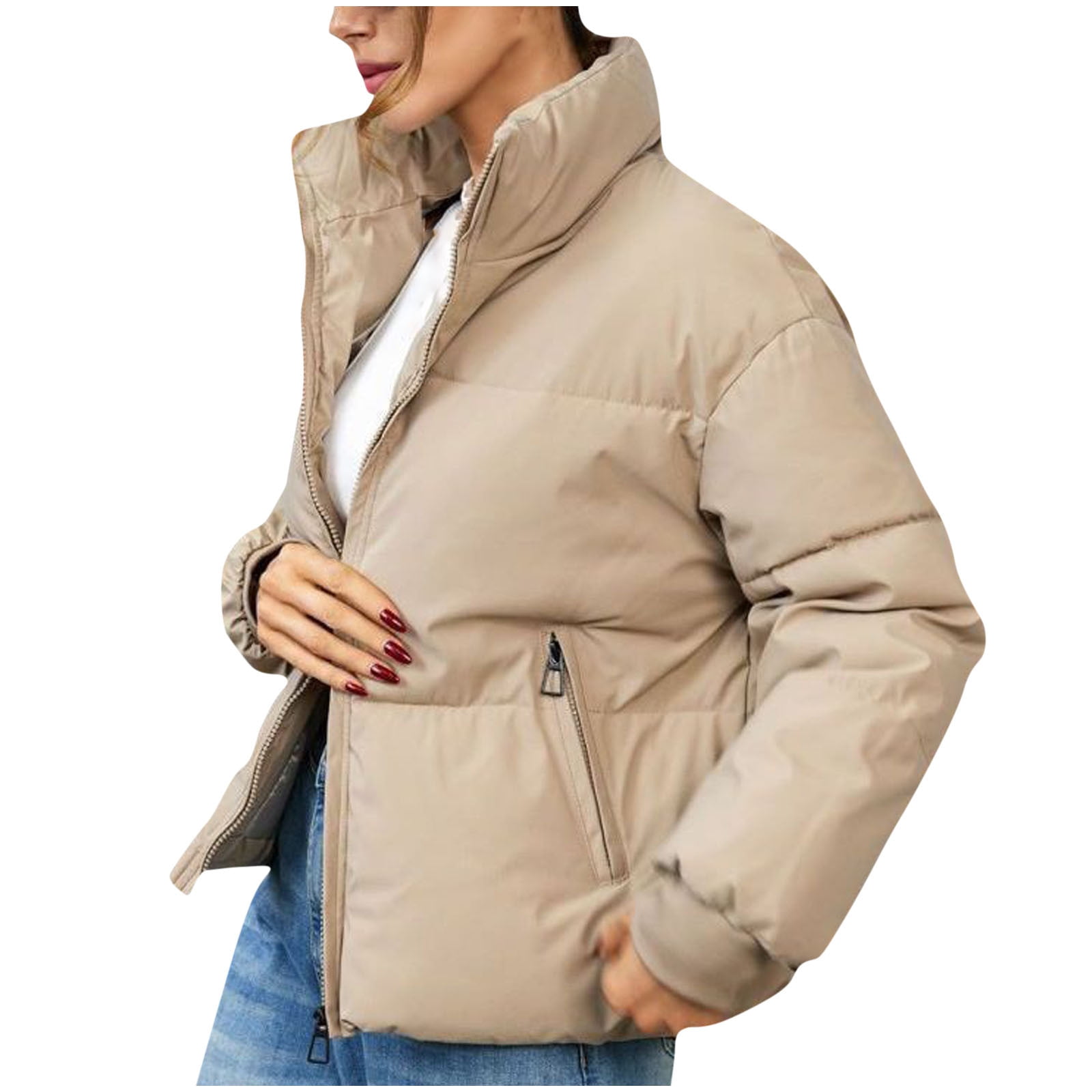 HTNBO Women's Winter Warm Puffer Jacket Stand Collar Baggy Zip Up ...