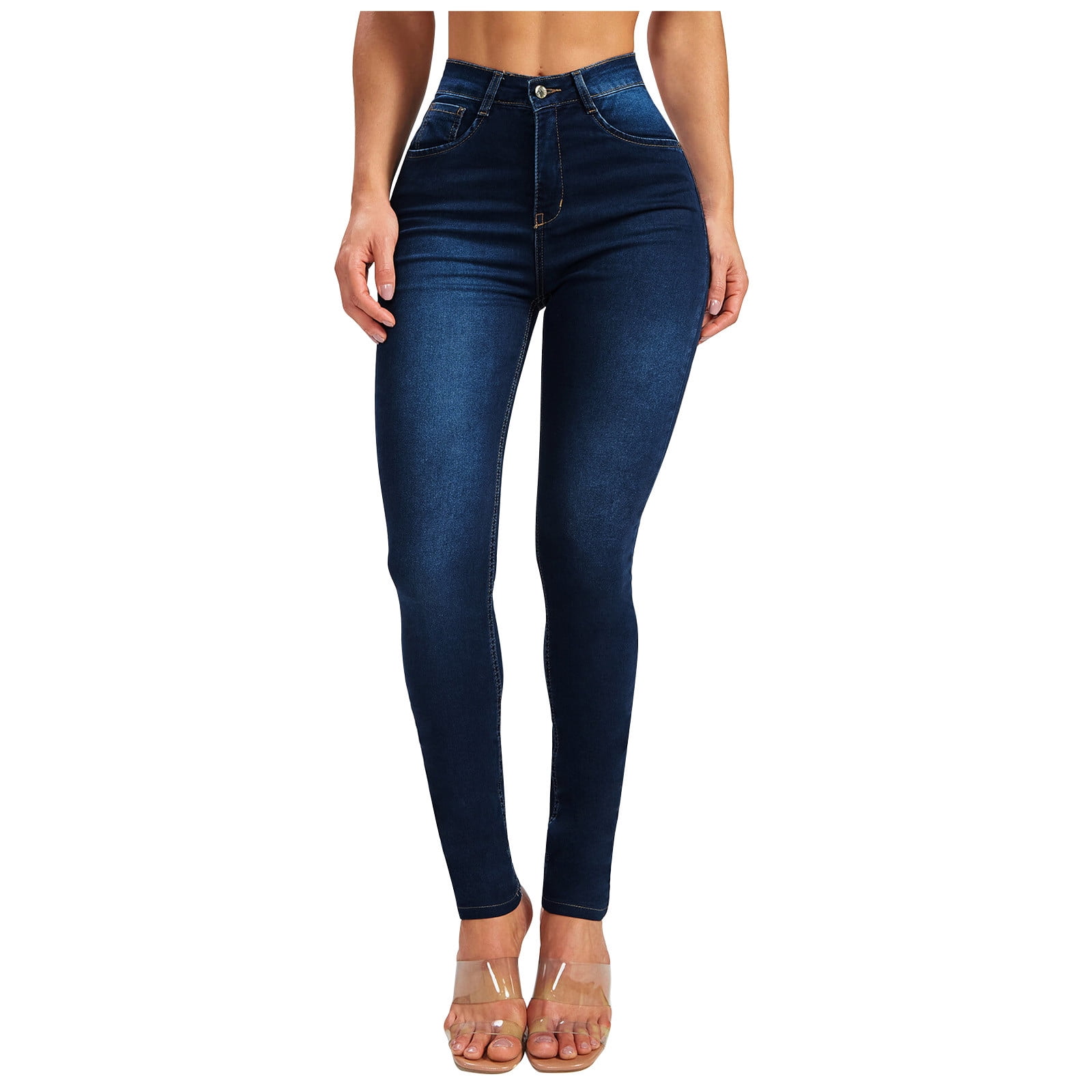 HTNBO Womens High Waist Skinny Jeans Casual Long Slim Leg Denim Pants ...