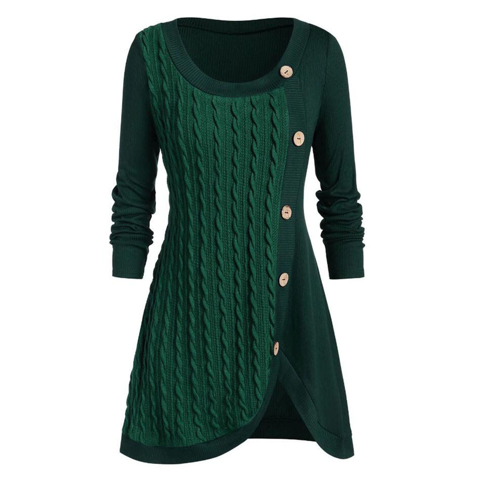 HTNBO Womens Plus Size Sweater Dress with Buttons side Short Dress ...