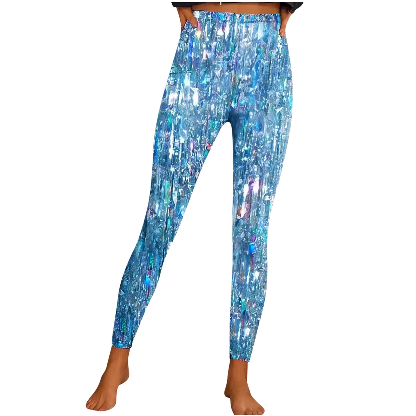 HTNBO Womens Skinny Sequin Leggings Stretchy Pull On Slim Fit High ...