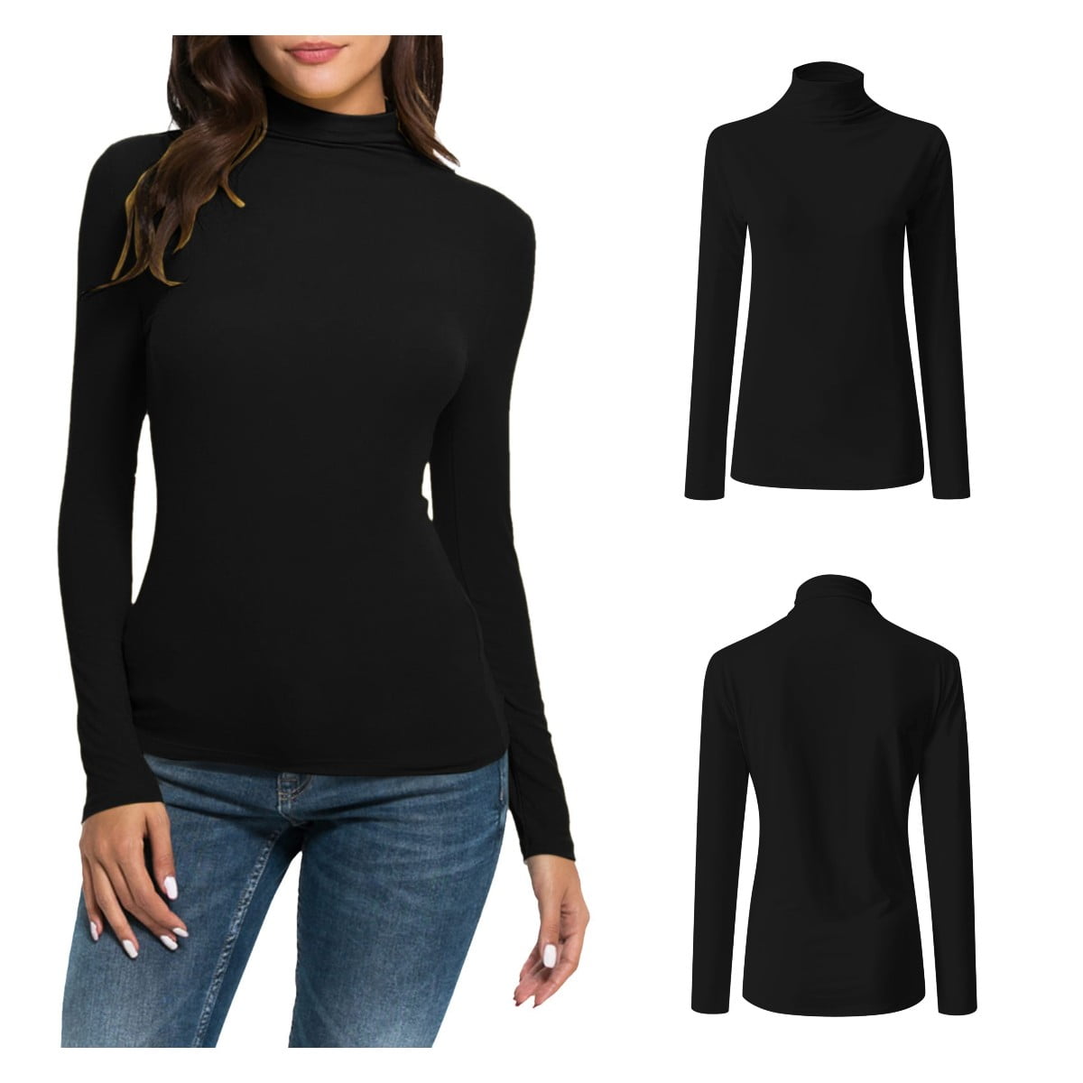 HTNBO Womens Turtle Neck Blouse Casual Winter Fall Spring Long Sleeve ...
