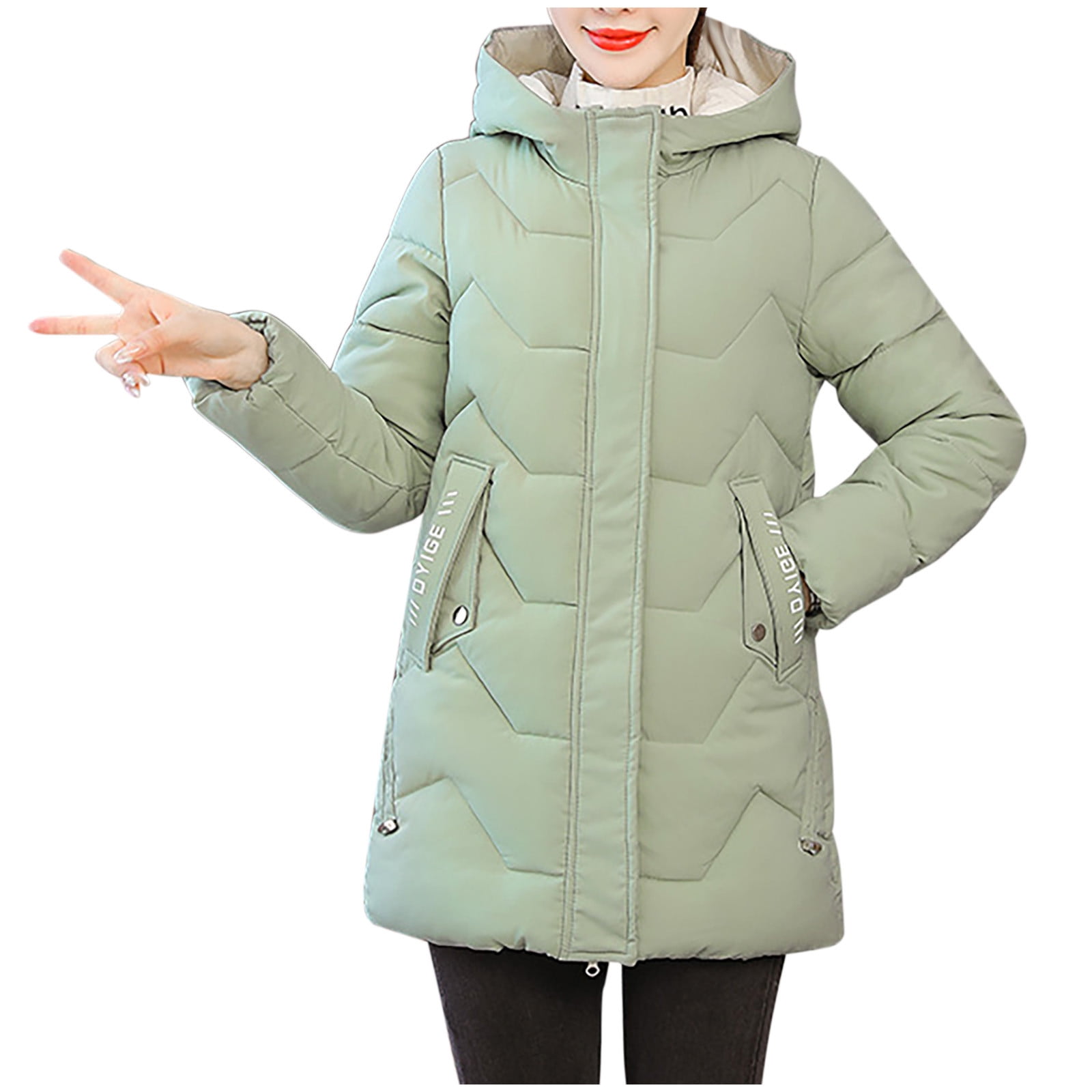 HTNBO Womens Winter Puffer Jackets Hooded Long Sleeve Zip up Quilted Jacket Casual Lightweight ...