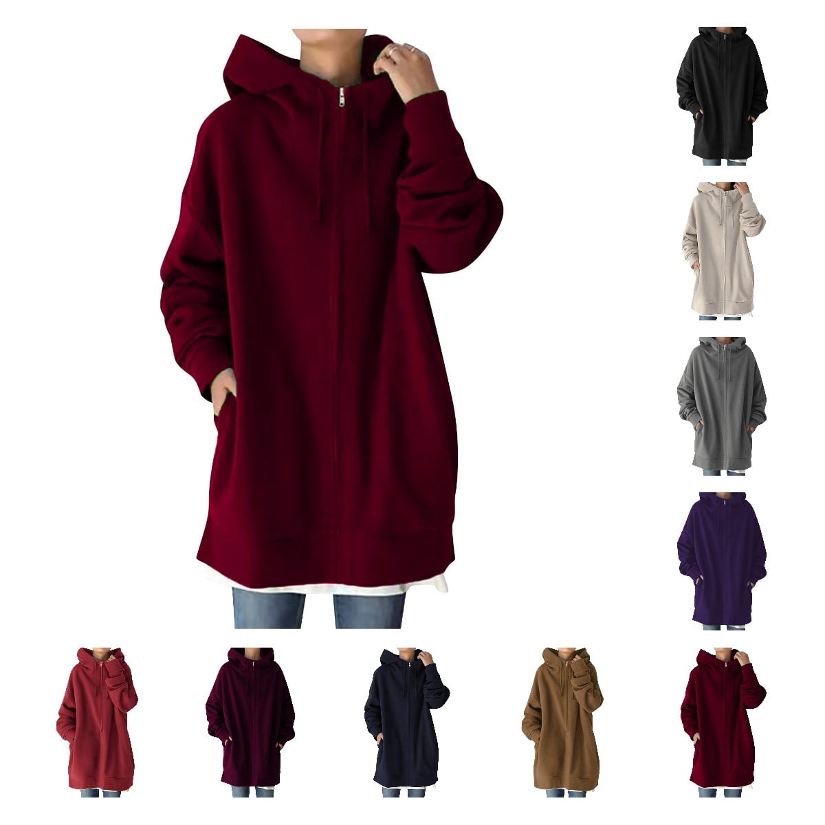 HTNBO Womens Zip Up Hoodies Long Sleeve Fall Hooded Lightweight Tunic ...