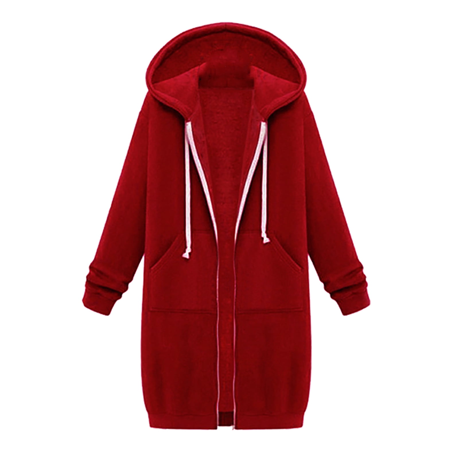 HTNBO Women's Warm Hooded Zip Up Oversized Sweatshirts, Casual Plus Size Winter Hoodies, Red ...