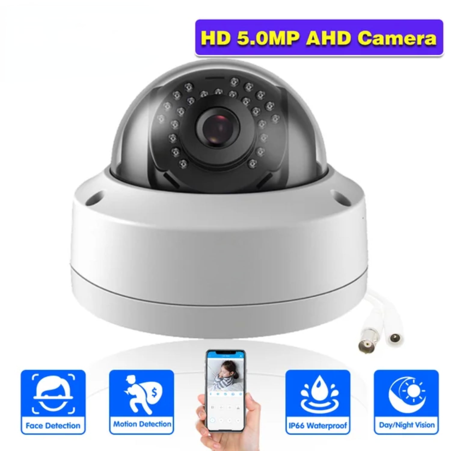 HTPEIXT CCTV 8MP Security Analog Dome Camera Outdoor Waterproof Face ...