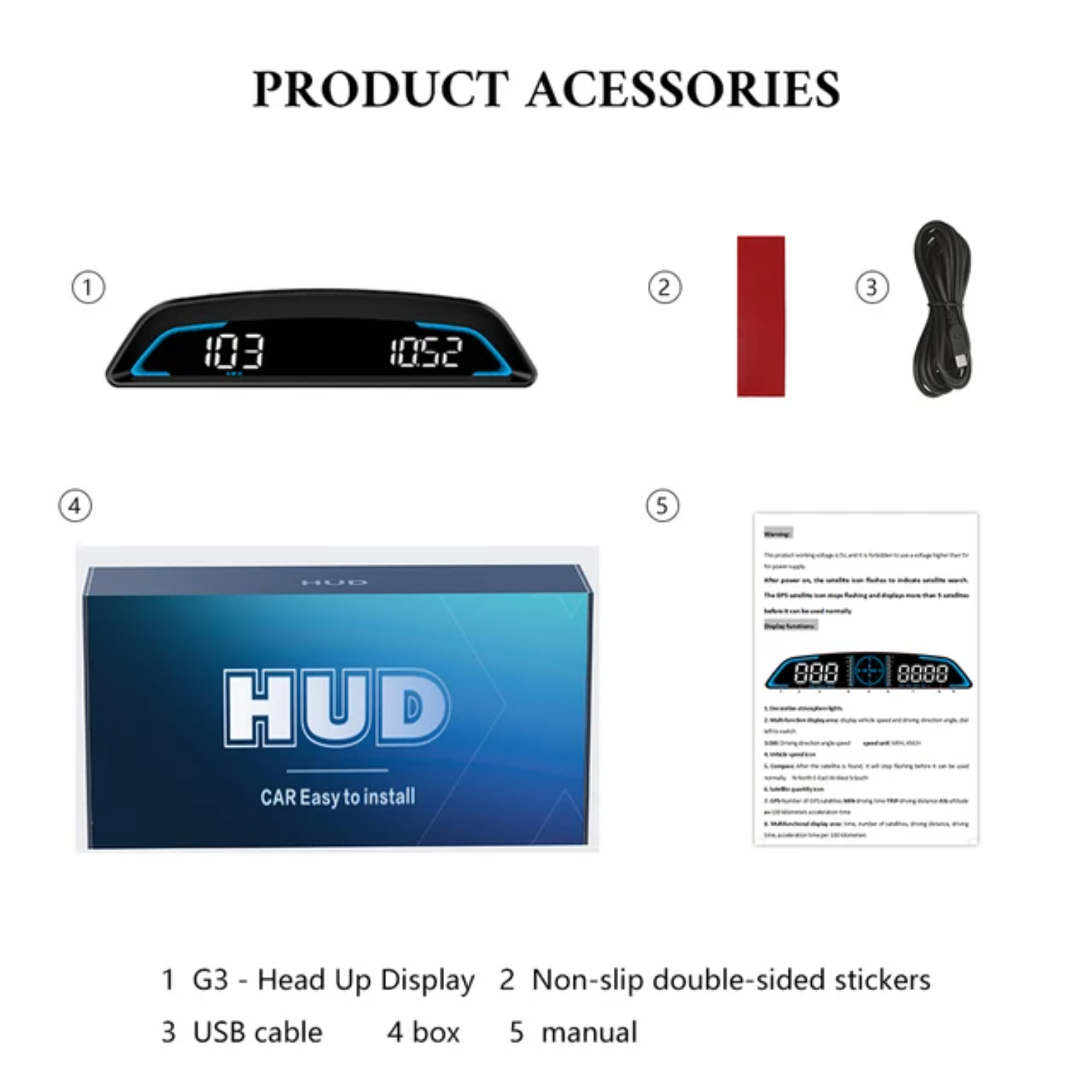 HTPEIXT G3 GPS HUD Auto Speedometer Display Car Smart Digital Alarm ...