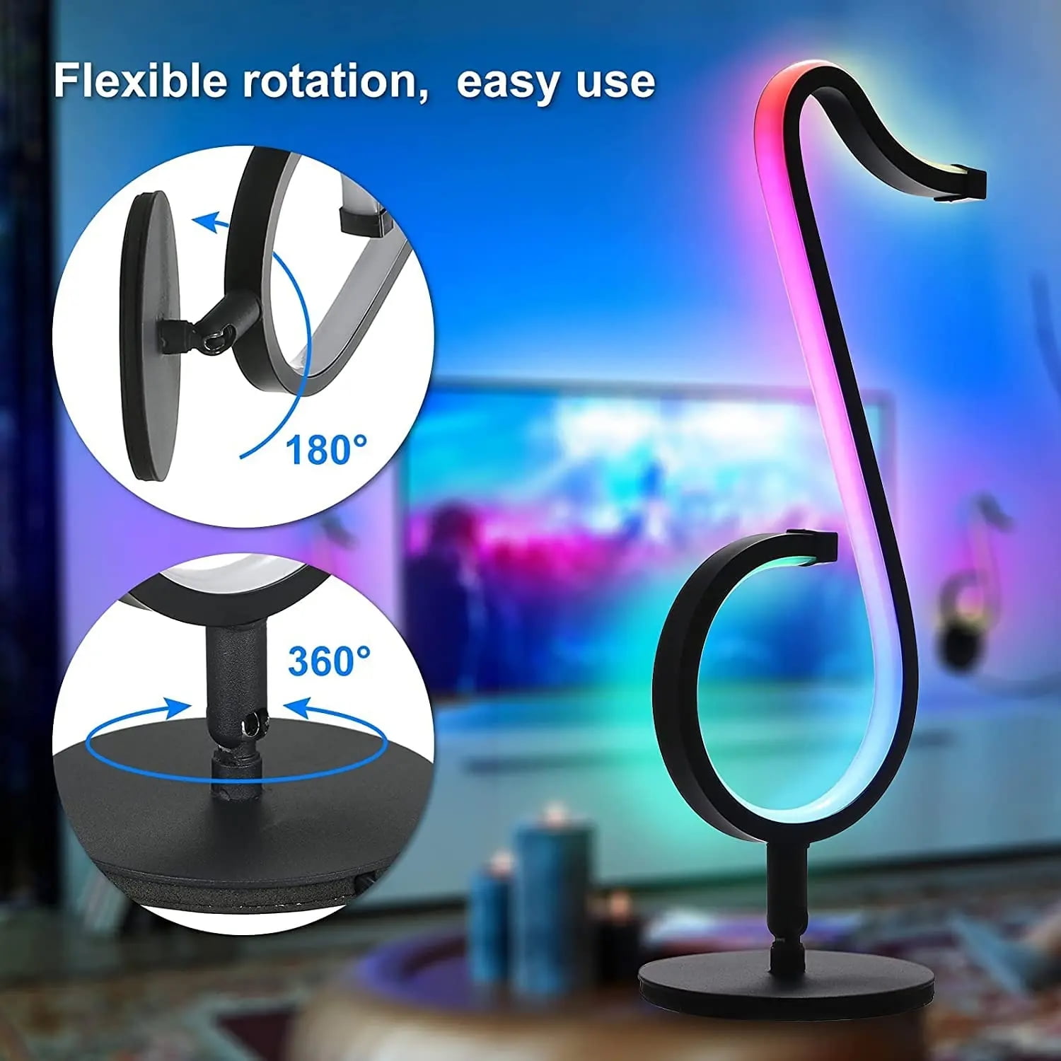 HTPEIXT LED Table Lamp Wall Lights RGB Musical Note Night Light 180 ...
