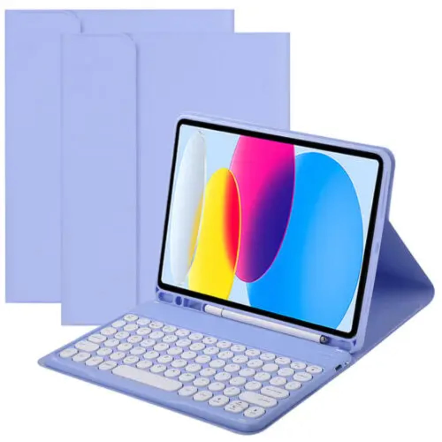 HTPEIXT Stylish Detachable Leather Bluetooth Keyboard Case with Round ...