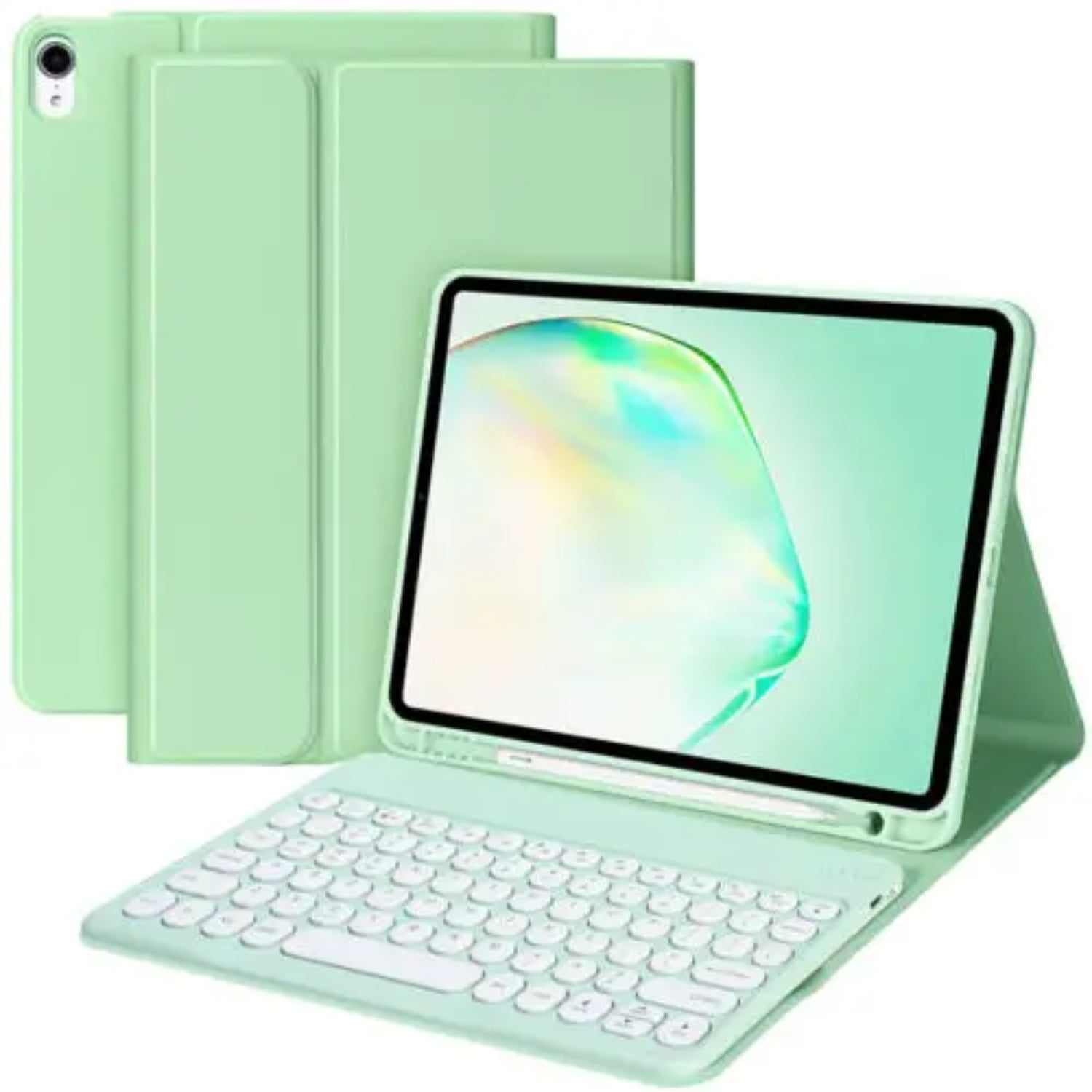 HTPEIXT Stylish Detachable Leather Bluetooth Keyboard Case with Round ...