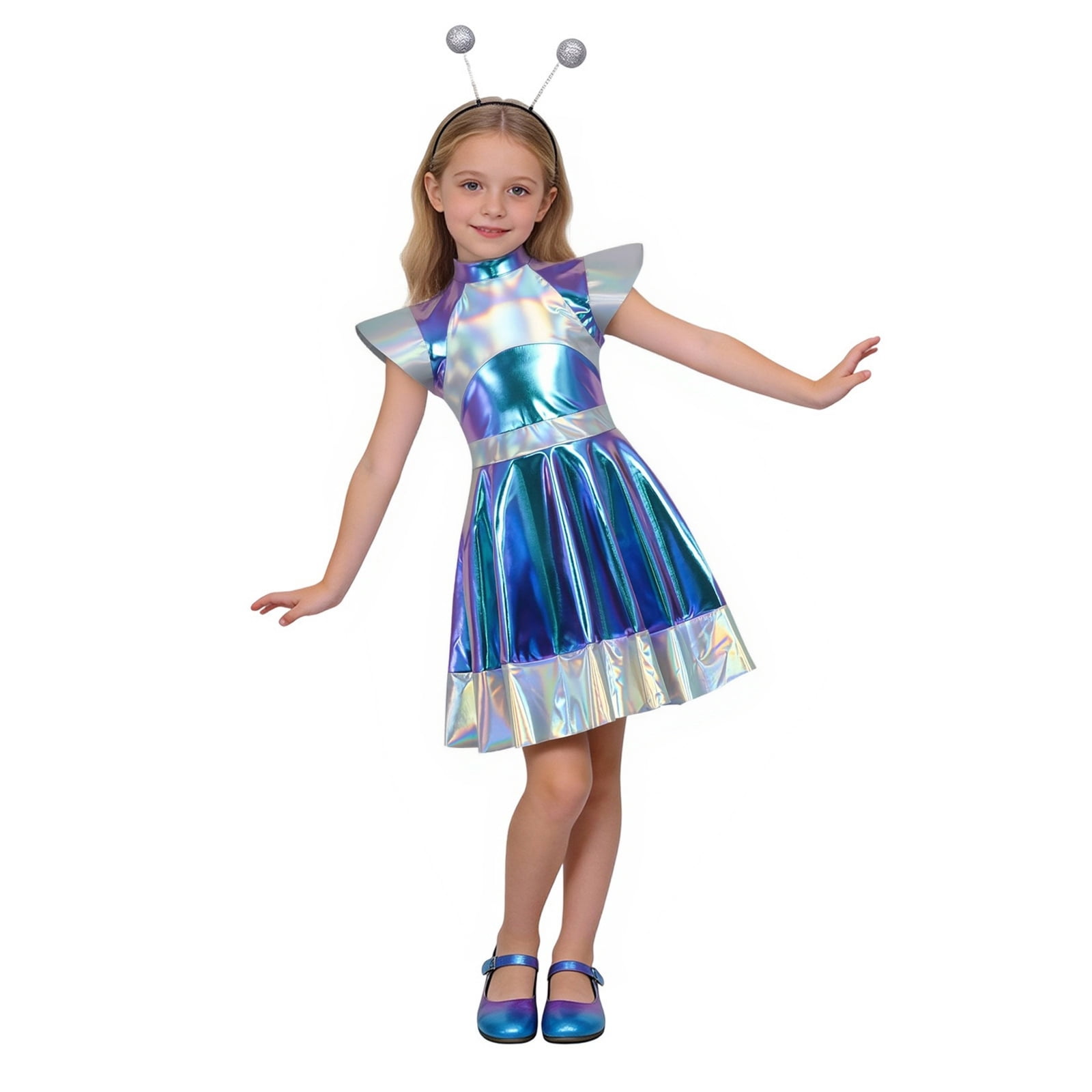 HTQWLP Iridescent Space Alien Dresses for Girls, Holographic Space ...