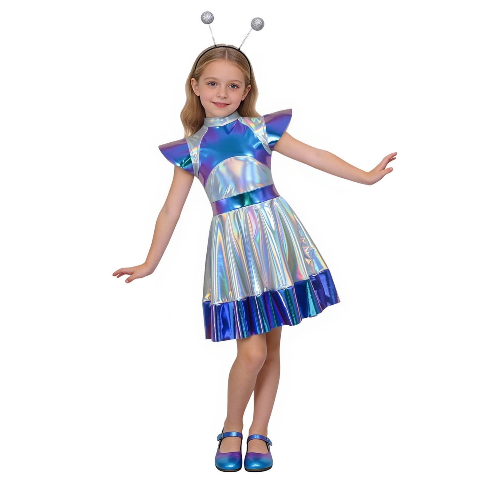 HTQWLP Iridescent Space Alien Dresses for Girls, Holographic Space ...