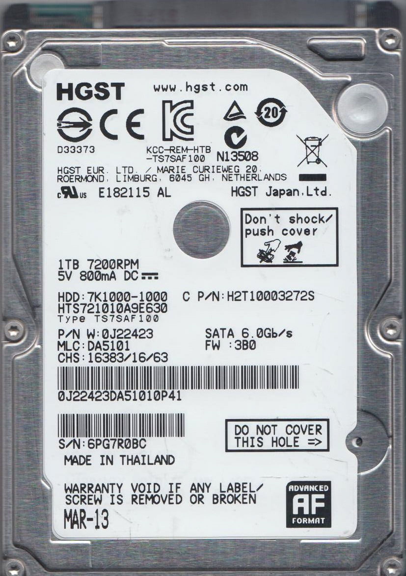 HTS721010A9E630, PN 0J22423, MLC DA5101, Hitachi 1TB SATA 2.5 Hard ...