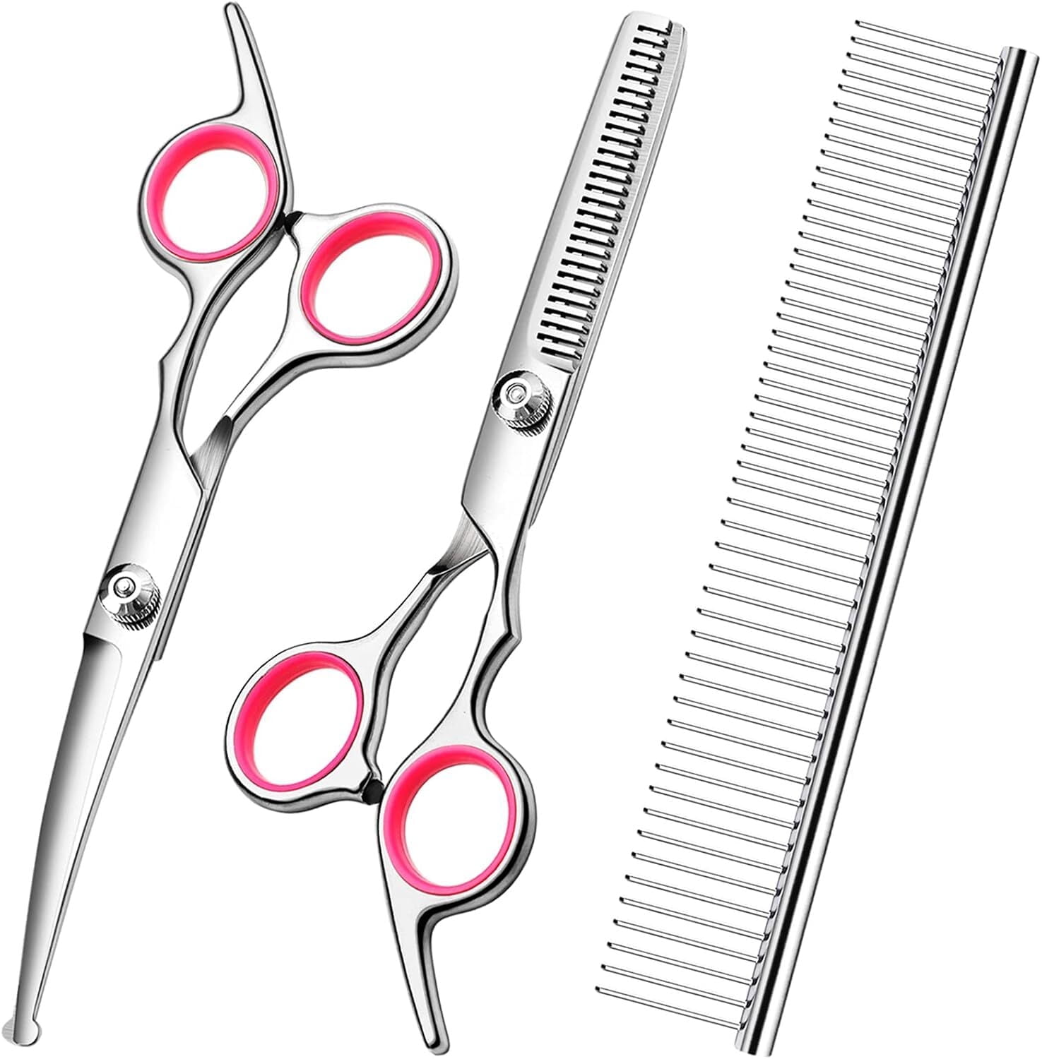 HTSQYL Professional 3 in 1 Dog Grooming Scissors Set with Safety Round Tips, Sharp and Heavy ...