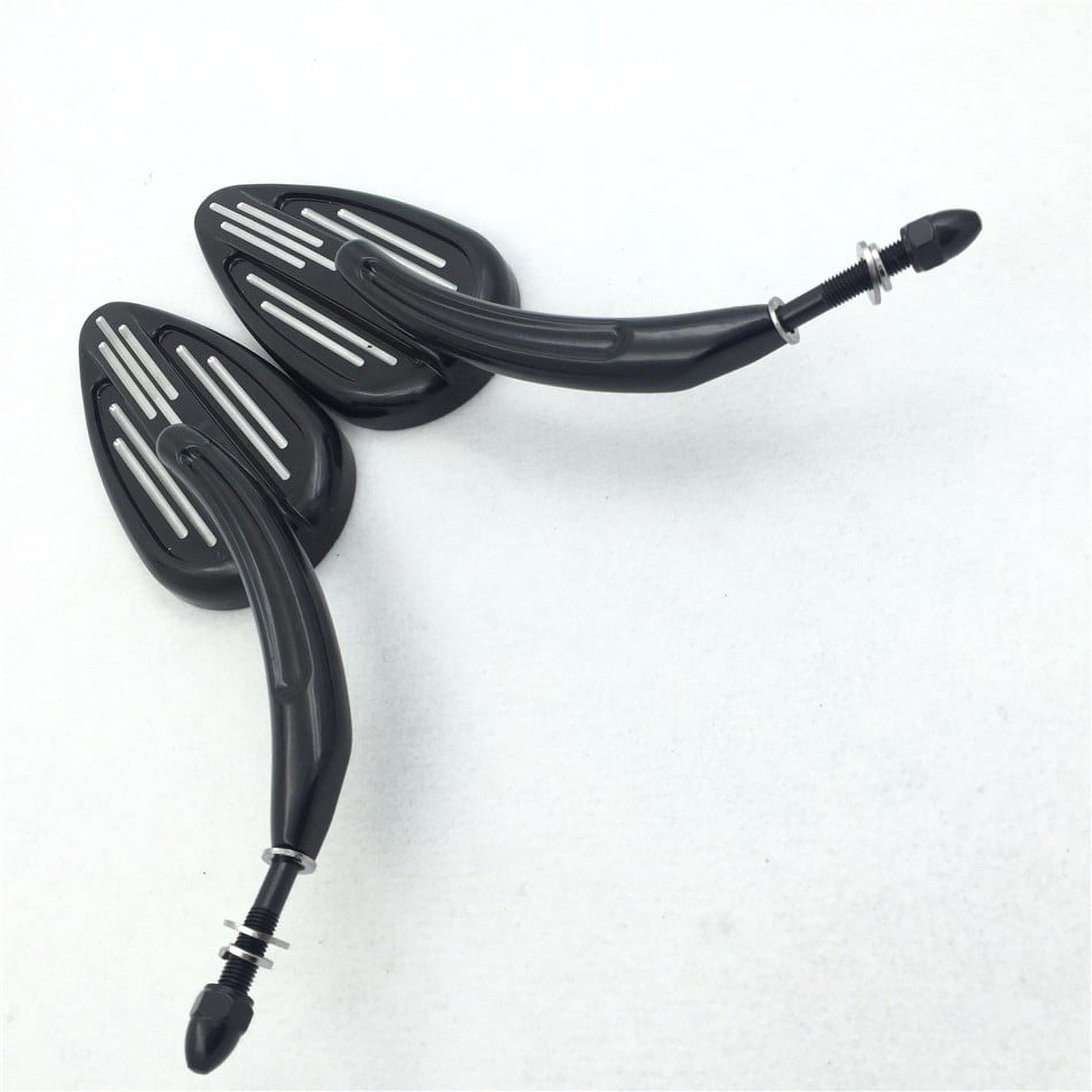 HTT-MOTOR Motorcycle Black Rear View Left&Right Silver Grooved Mirrors ...