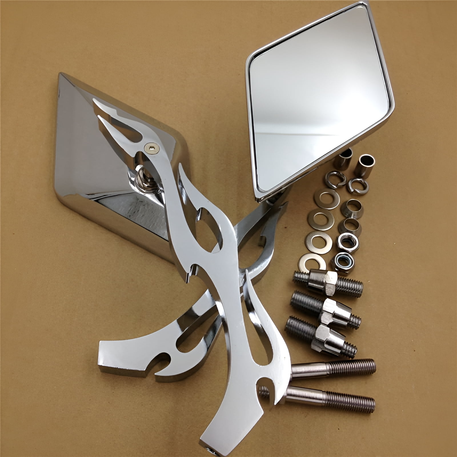 HTT-MOTOR Motorcycle Diamond Flame Stem Mirrors For Harley Davidson Or ...
