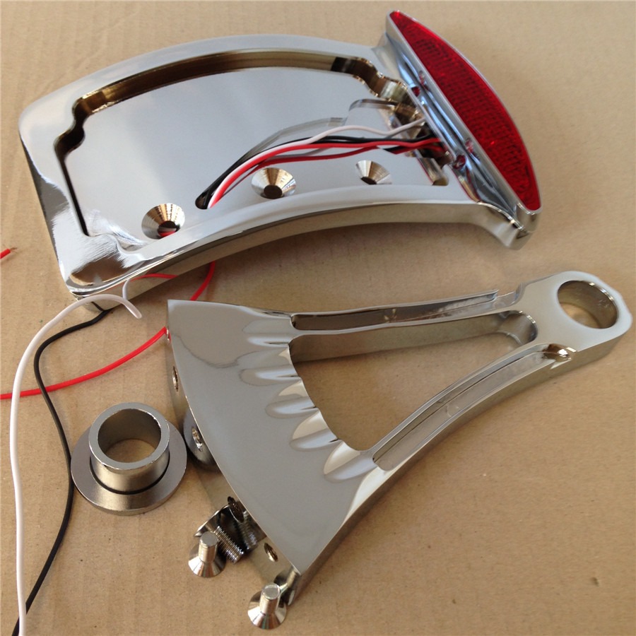 HTT Motorcycle Chrome Curved Side Mounted License Plate Bracket w/ Led ...