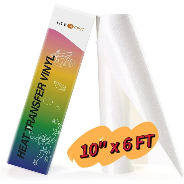 HTVRONT 10" x 6 FT Rainbow White Glitter Heat Transfer Vinyl Glitter ...