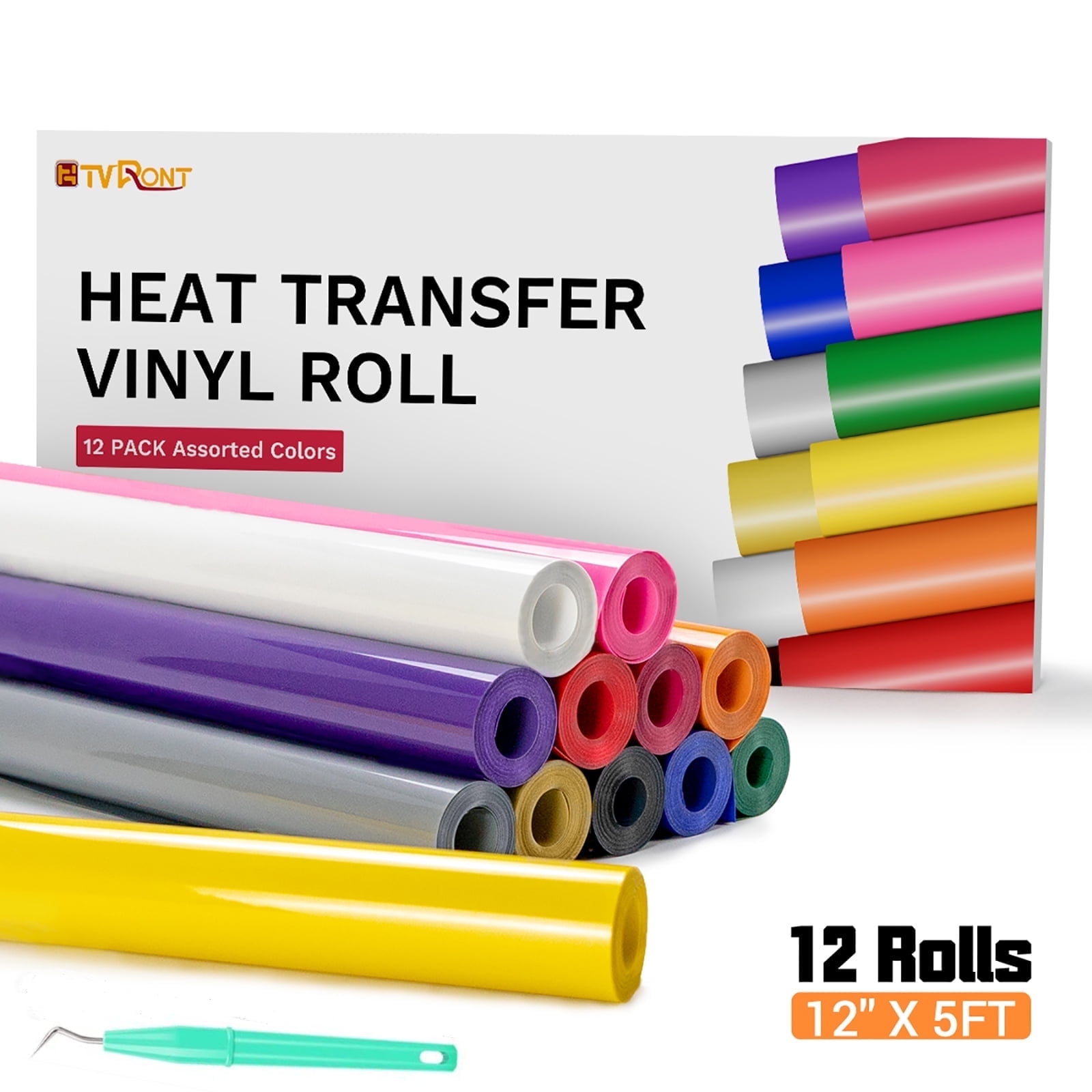 HTVRONT 12 Pack HTV Heat Transfer Vinyl Bundle, 12x5ft Rolls - Walmart.com