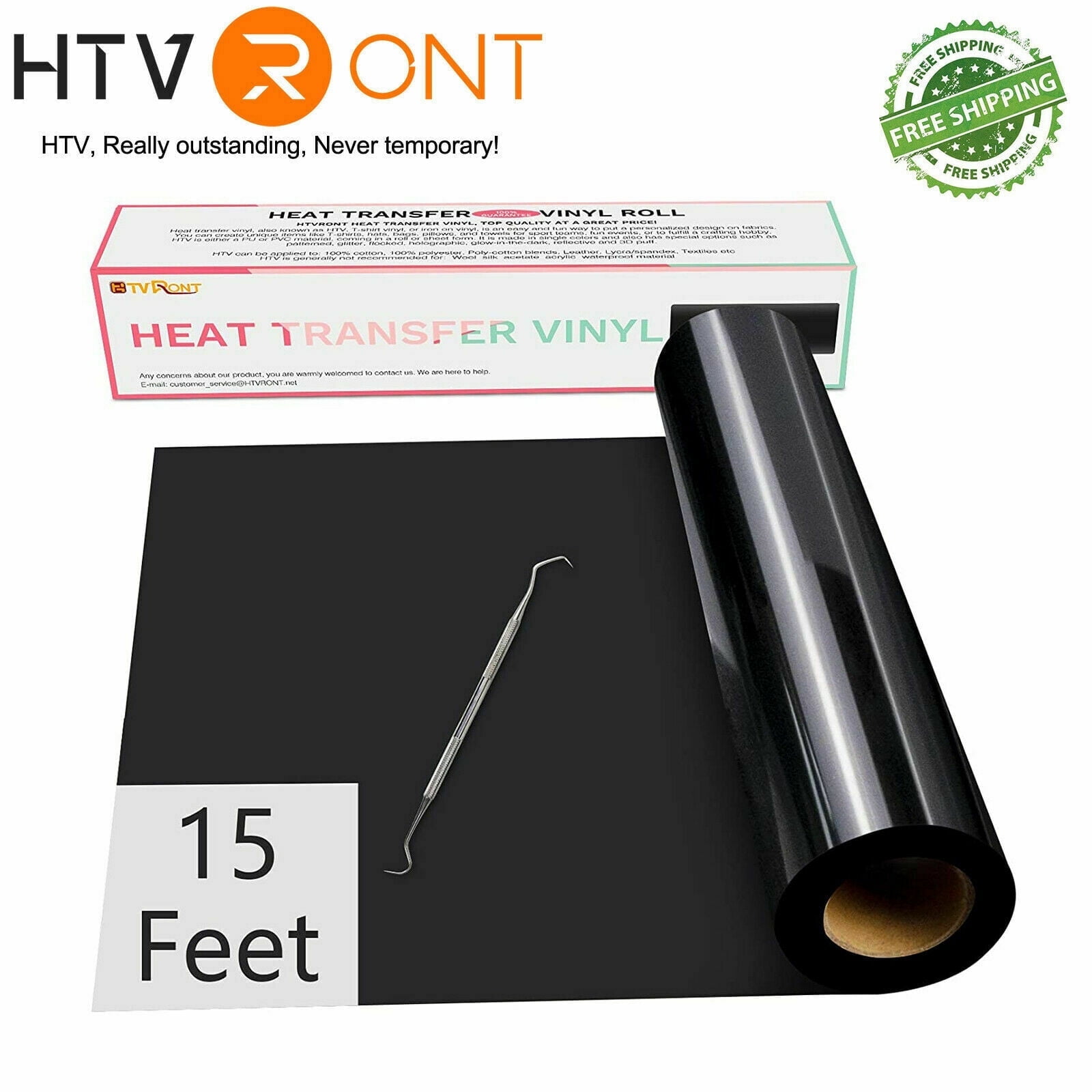 (5 pack) HTVRONT 12 inches x 15 feet Black Heat Transfer Vinyl Roll ...