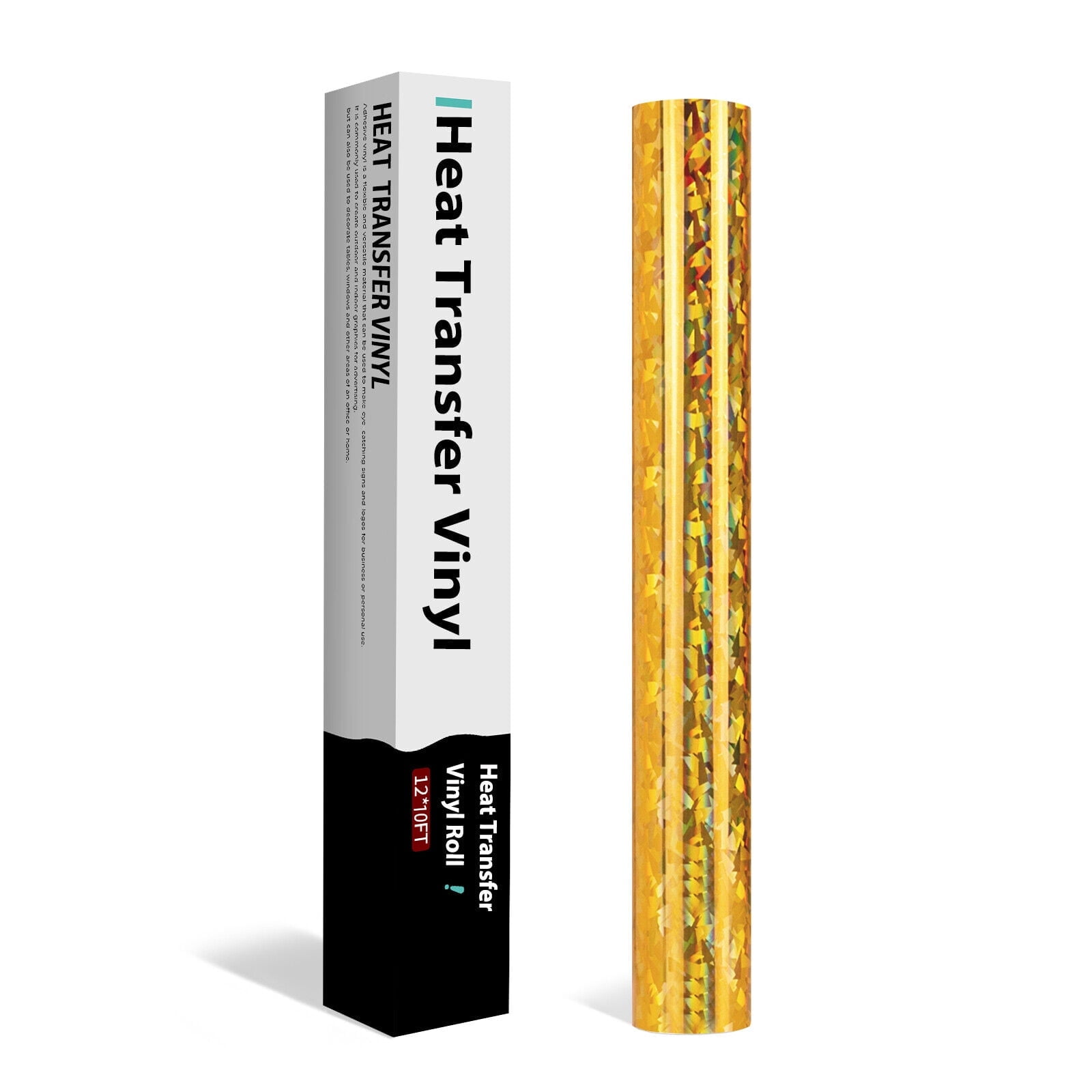 HTVRONT 12" x 10 FT Crystal Gold Holographic Heat Transfer Vinyl HTV T ...