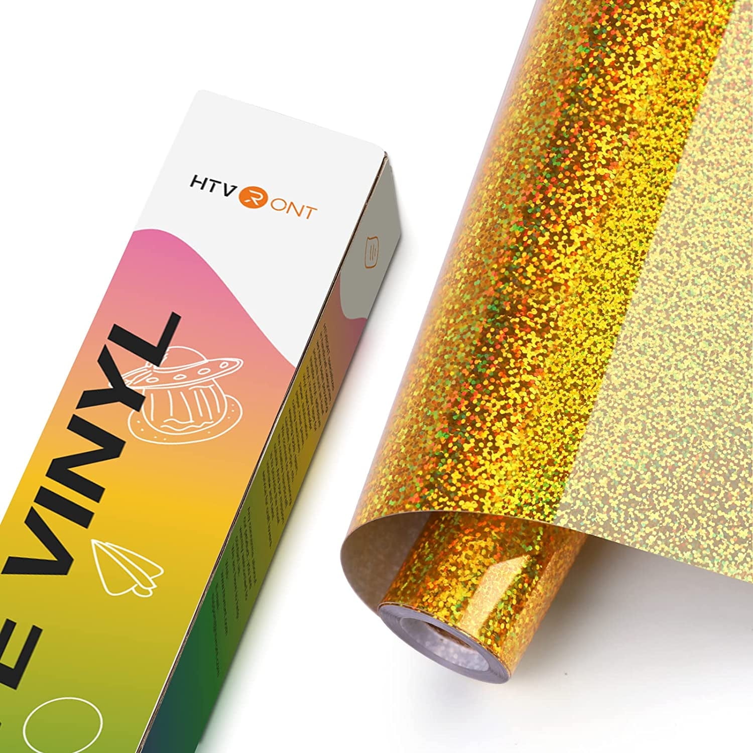 HTVRONT 12" x 10FT Holographic Sparkle Gold Glitter Adhesive Vinyl ...