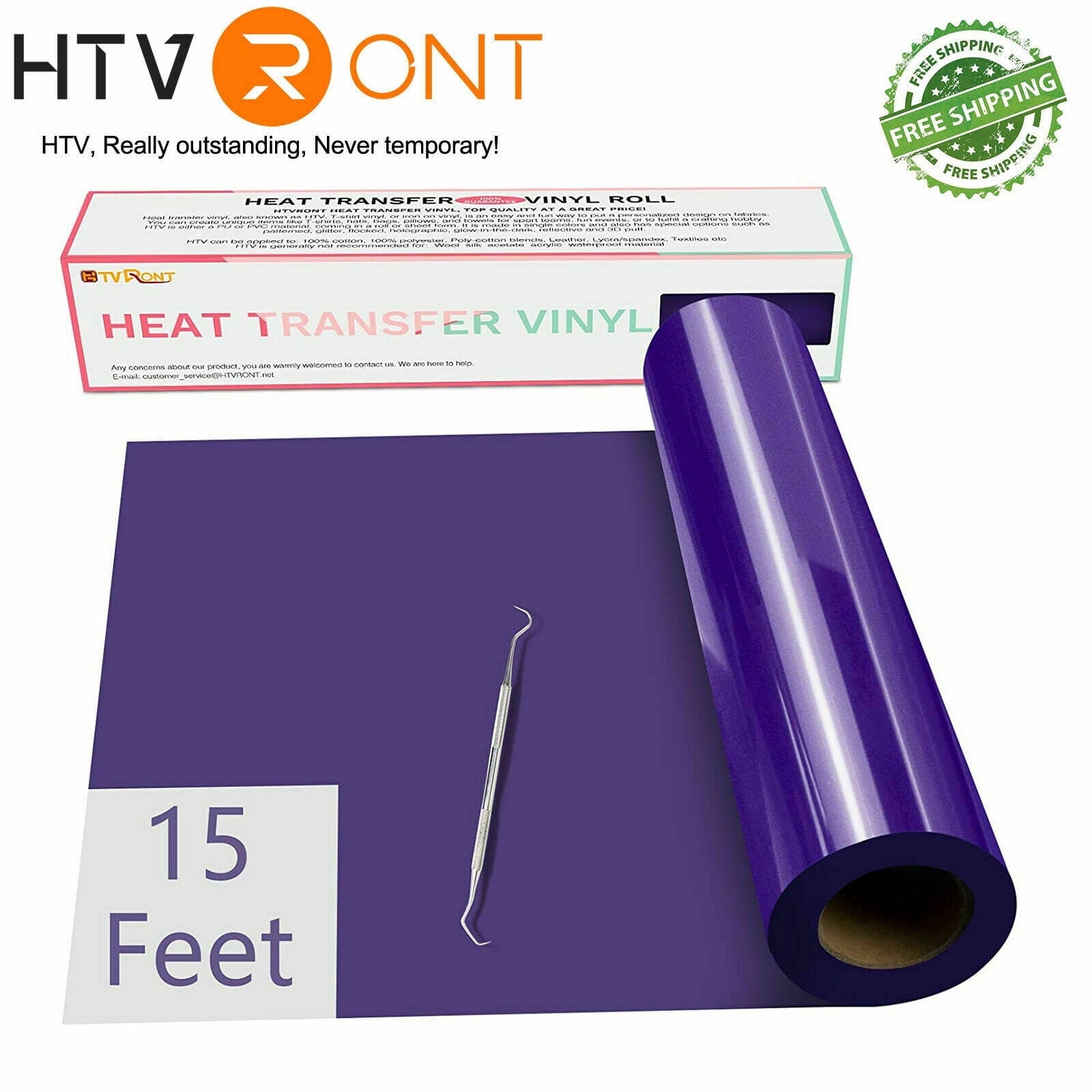 HTVRONT 12" x 15FT Heat Transfer Vinyl Purple HTV Roll Iron on T-Shirts ...