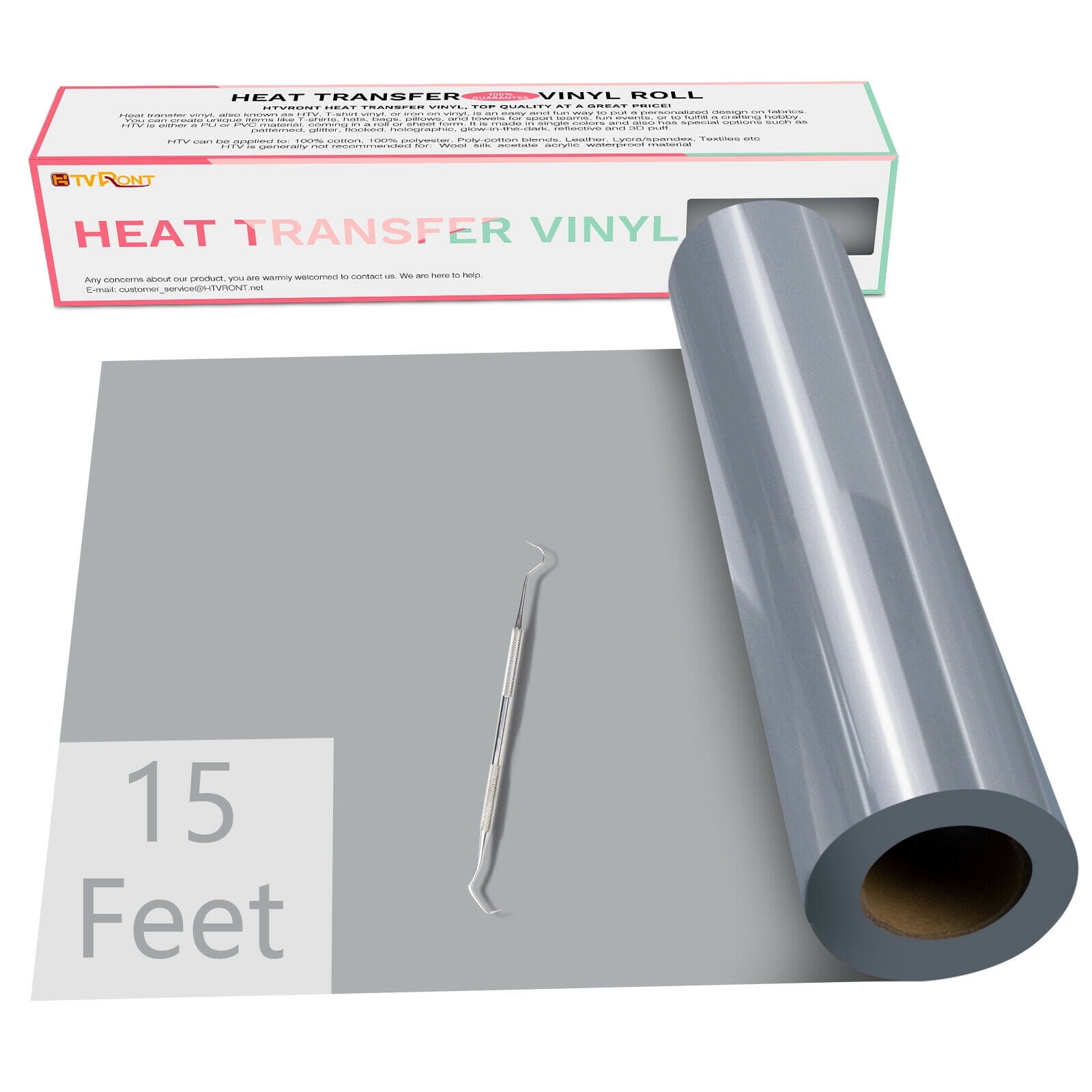HTVRONT 12" x 15FT Heat Transfer Vinyl Silver HTV Roll Iron on T-Shirts ...