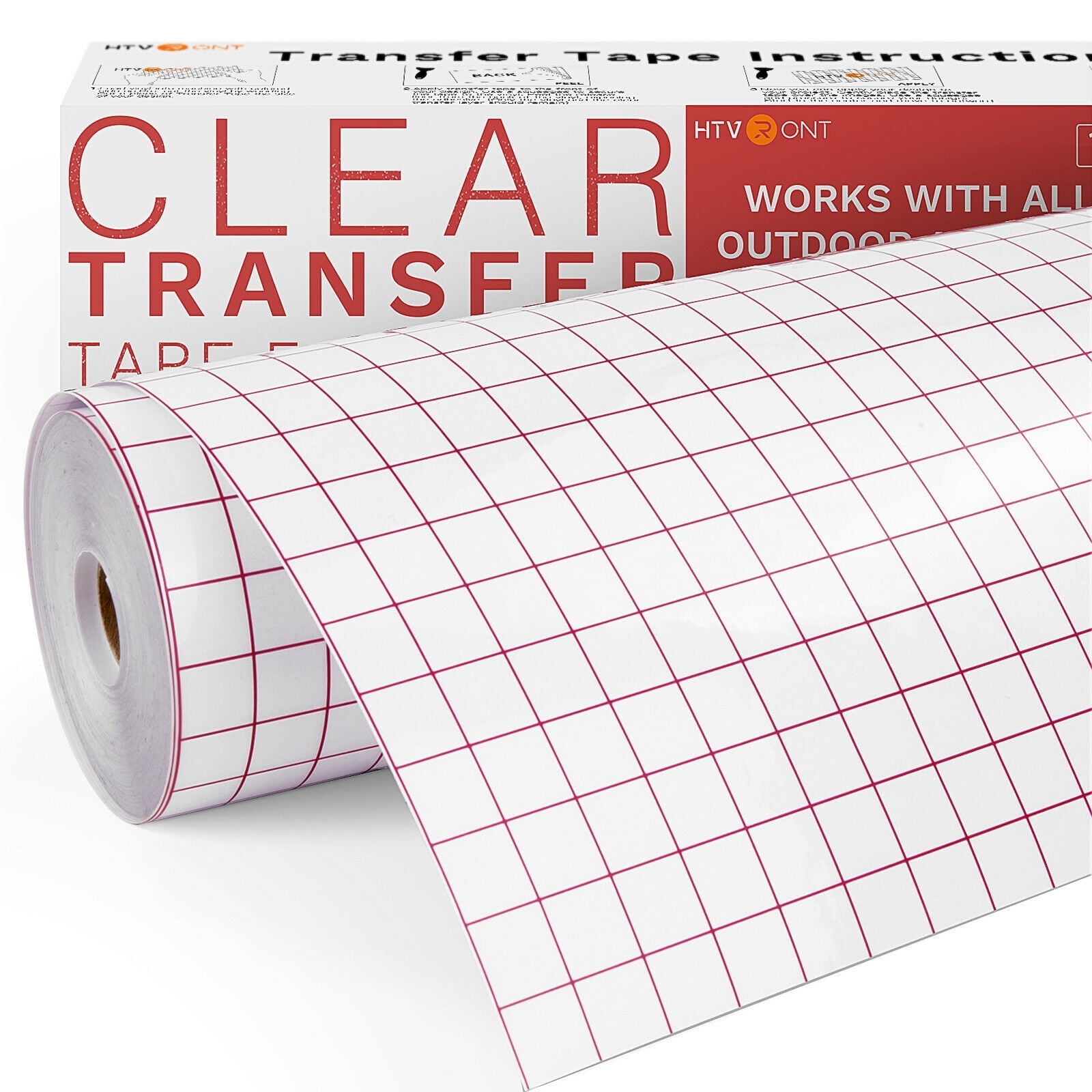 HTVRONT 12" x 200ft Cricut Compatible Vinyl Transfer Tape Roll with Red ...