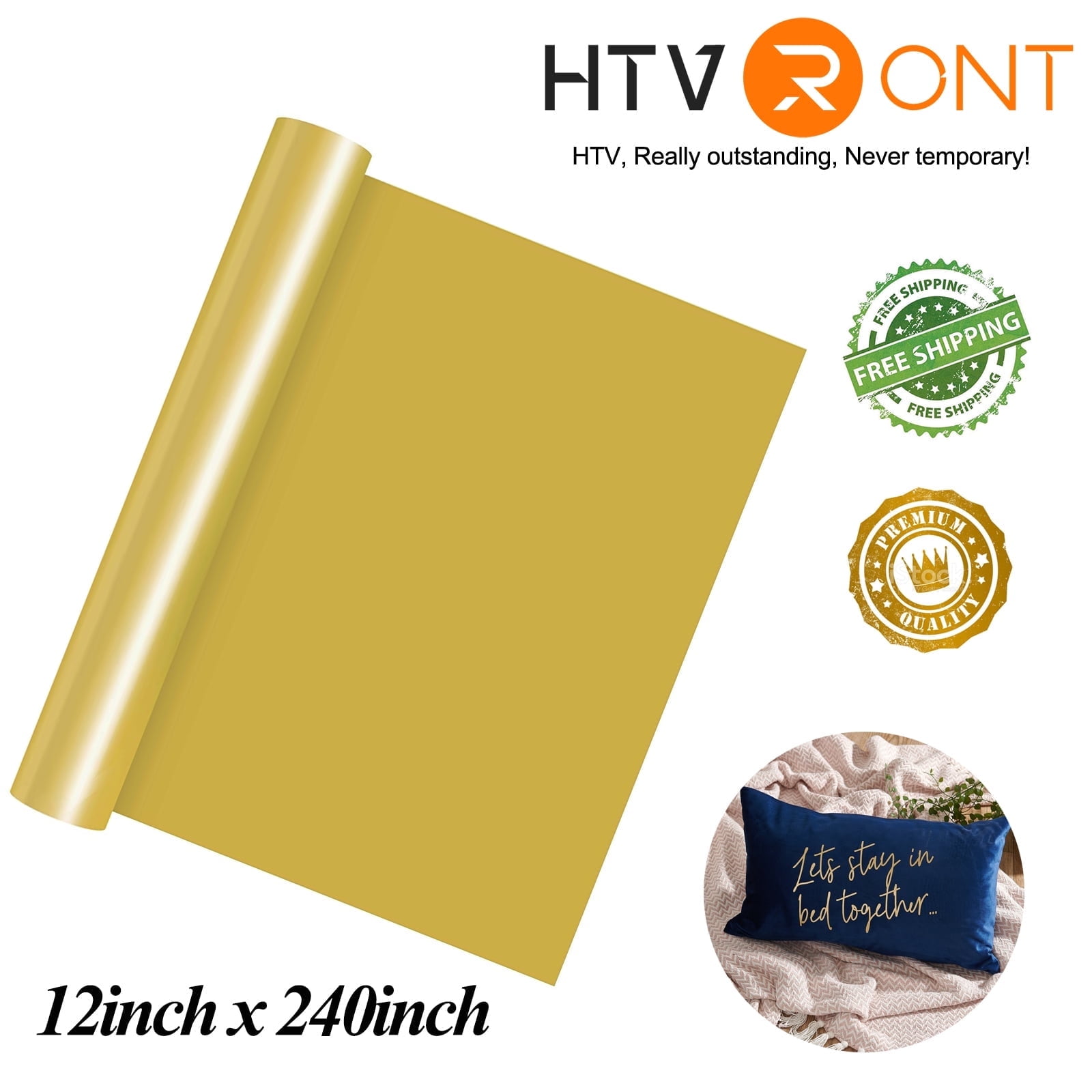 HTVRONT 12" x 20FT Gold Vinyl Iron on HTV T-shirt for HTVRONT & All ...