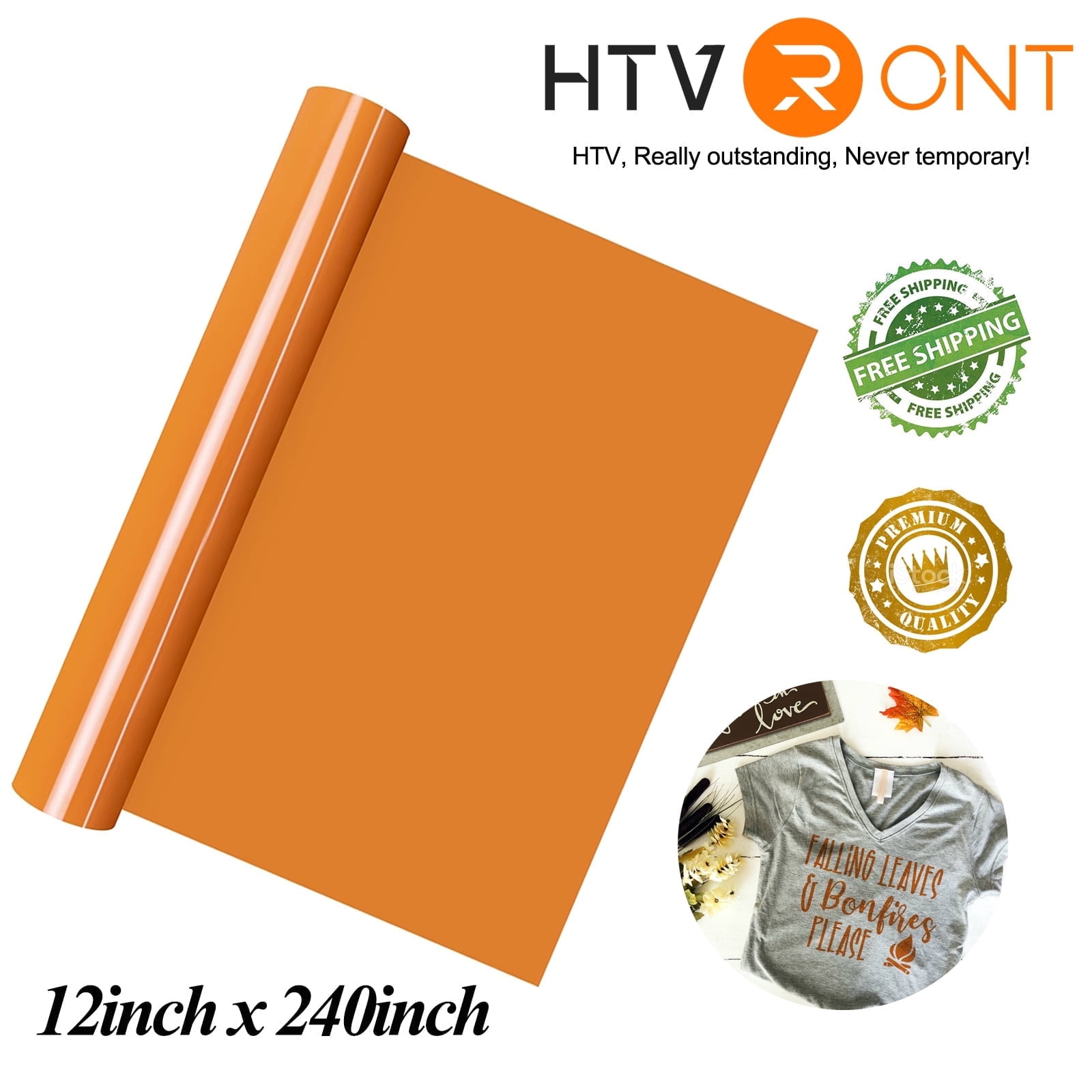 HTVRONT 12" x 20FT Orange Vinyl Iron on HTV T-shirt for HTVRONT & All ...