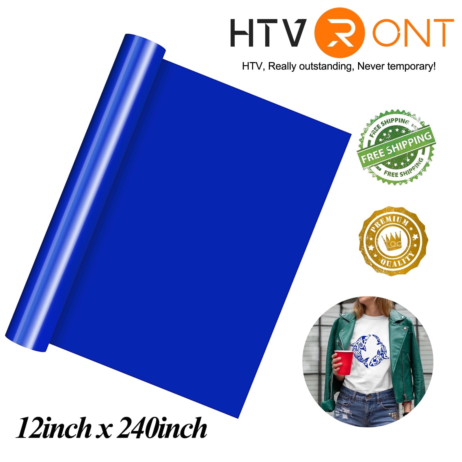 HTVRONT 12" x 20FT Royal Blue Heat Transfer Vinyl Iron on HTV T-shirt ...