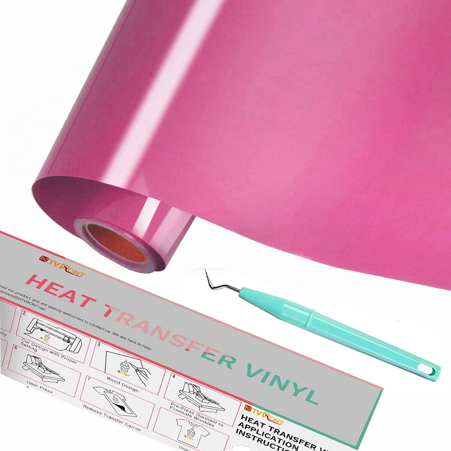 HTVRONT 12" x 25FT Pink HTV Vinyl Iron on Heat Transfer Vinyl for All ...