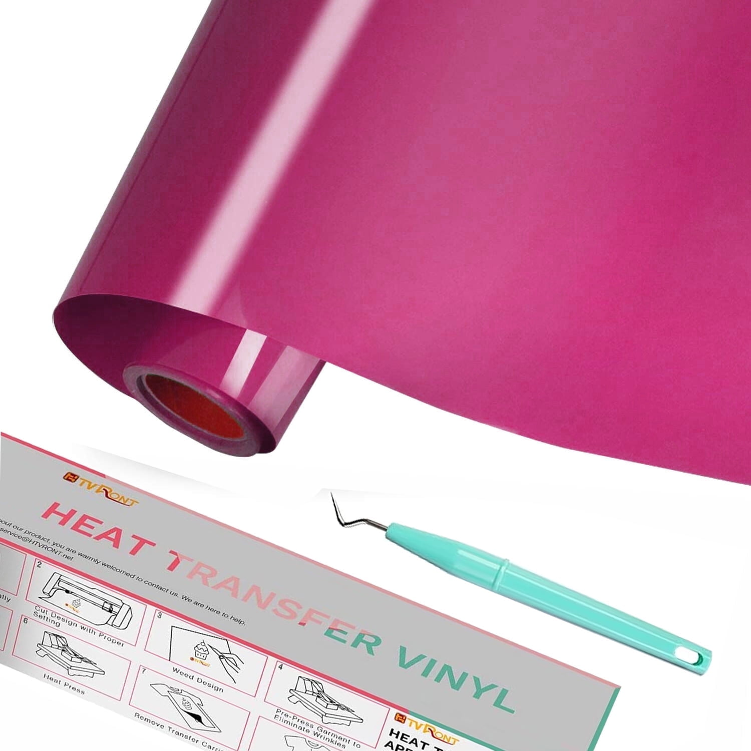 HTVRONT 12" x 25FT Rose Red HTV Vinyl Iron on Heat Transfer Vinyl for ...