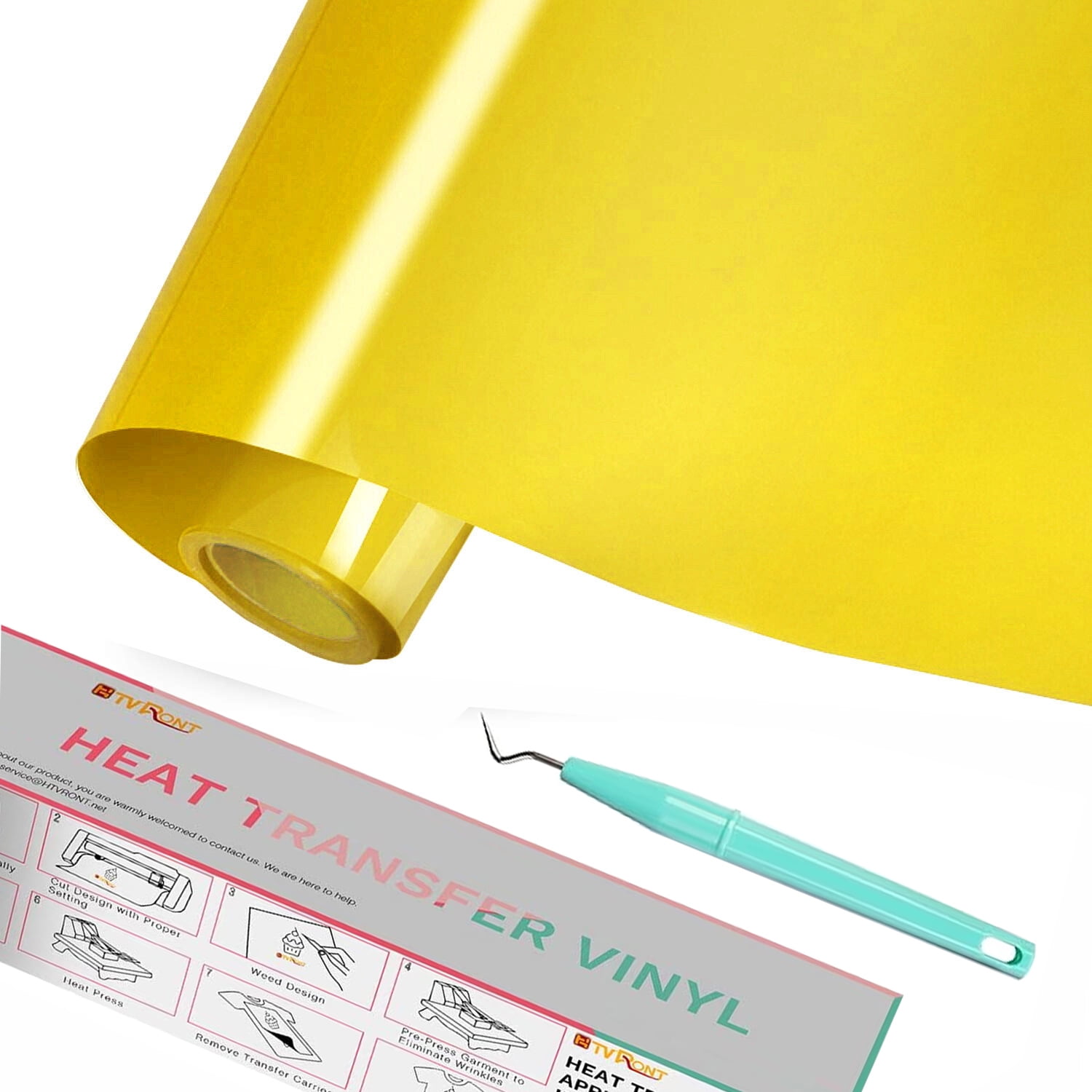 HTVRONT 12" x 25FT Yellow HTV Vinyl Iron on Heat Transfer Vinyl for All ...