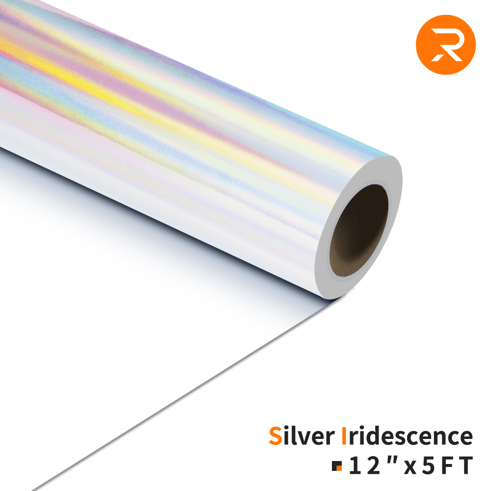 HTVRONT 12" x 5FT Holographic Symphony Silver Heat Transfer Vinyl Iron ...