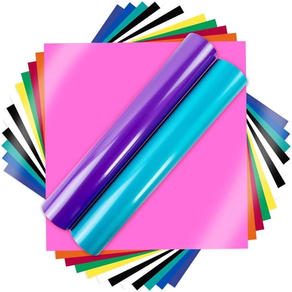 "HTVRONT 14 PCS 12""x12"" Glossy Vinyl Sheets, Waterproof Adhesive ...