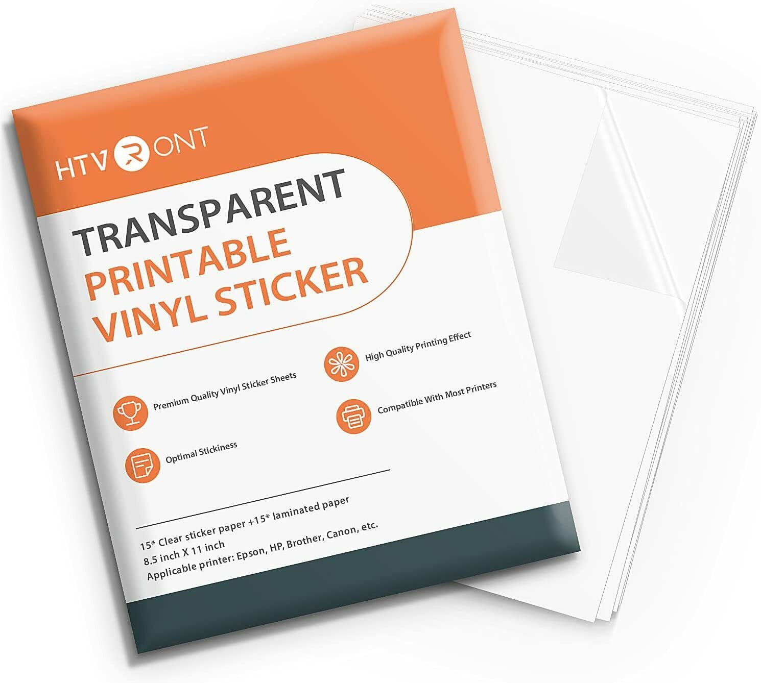 HTVRONT 15x Inkjet Printable Transparent Clear Vinyl Sticker Paper w ...